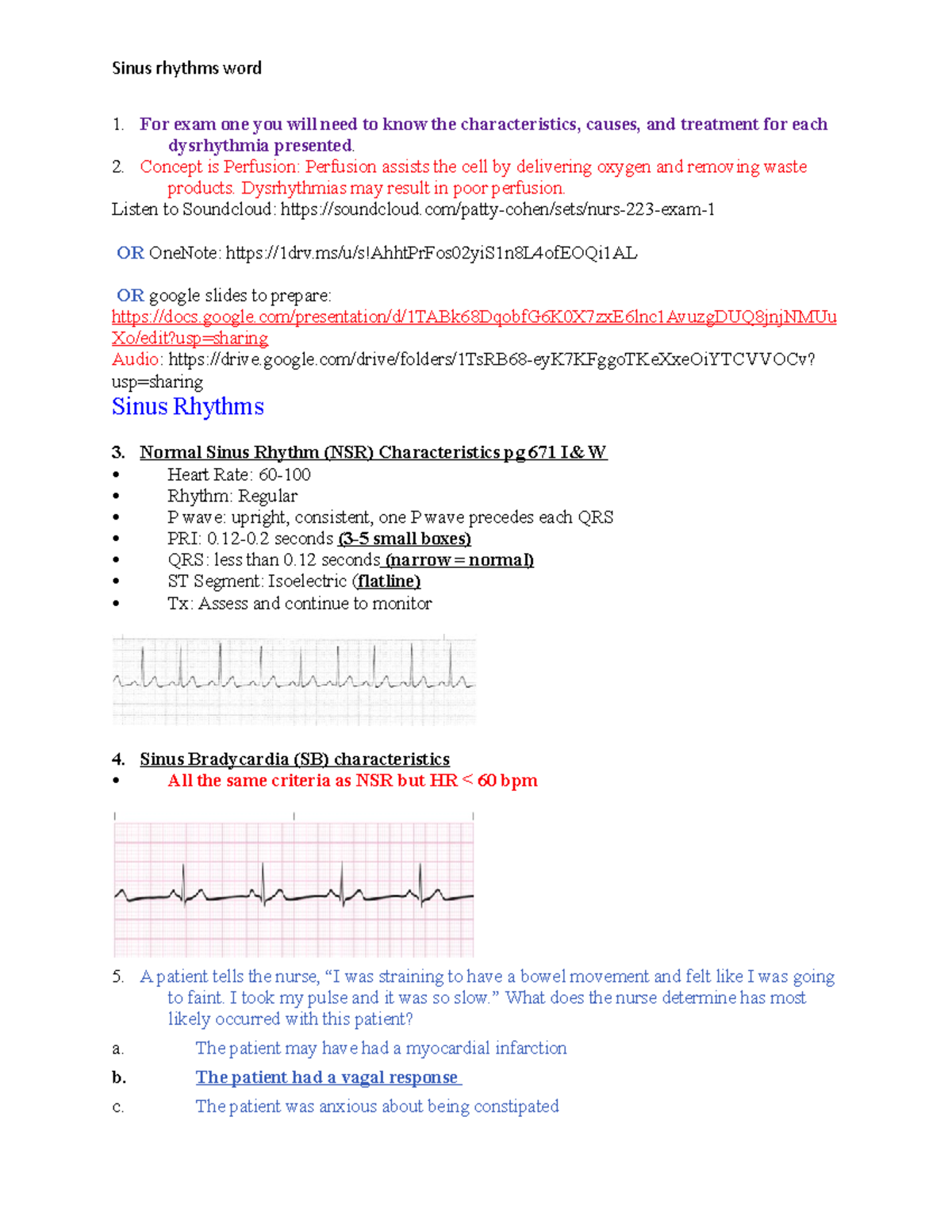 2 sinus rhythms word - worksheet - 1. For exam one you will need to ...