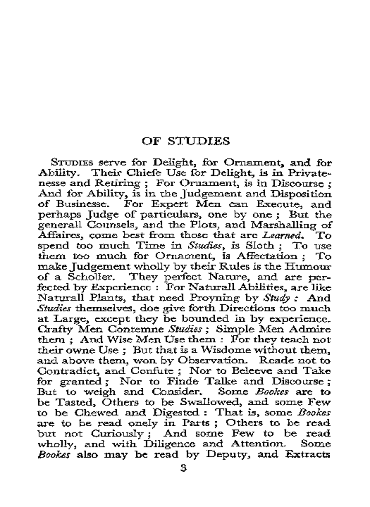 Of Studies - Fracis Bacon, essay text to analyse works of past ...
