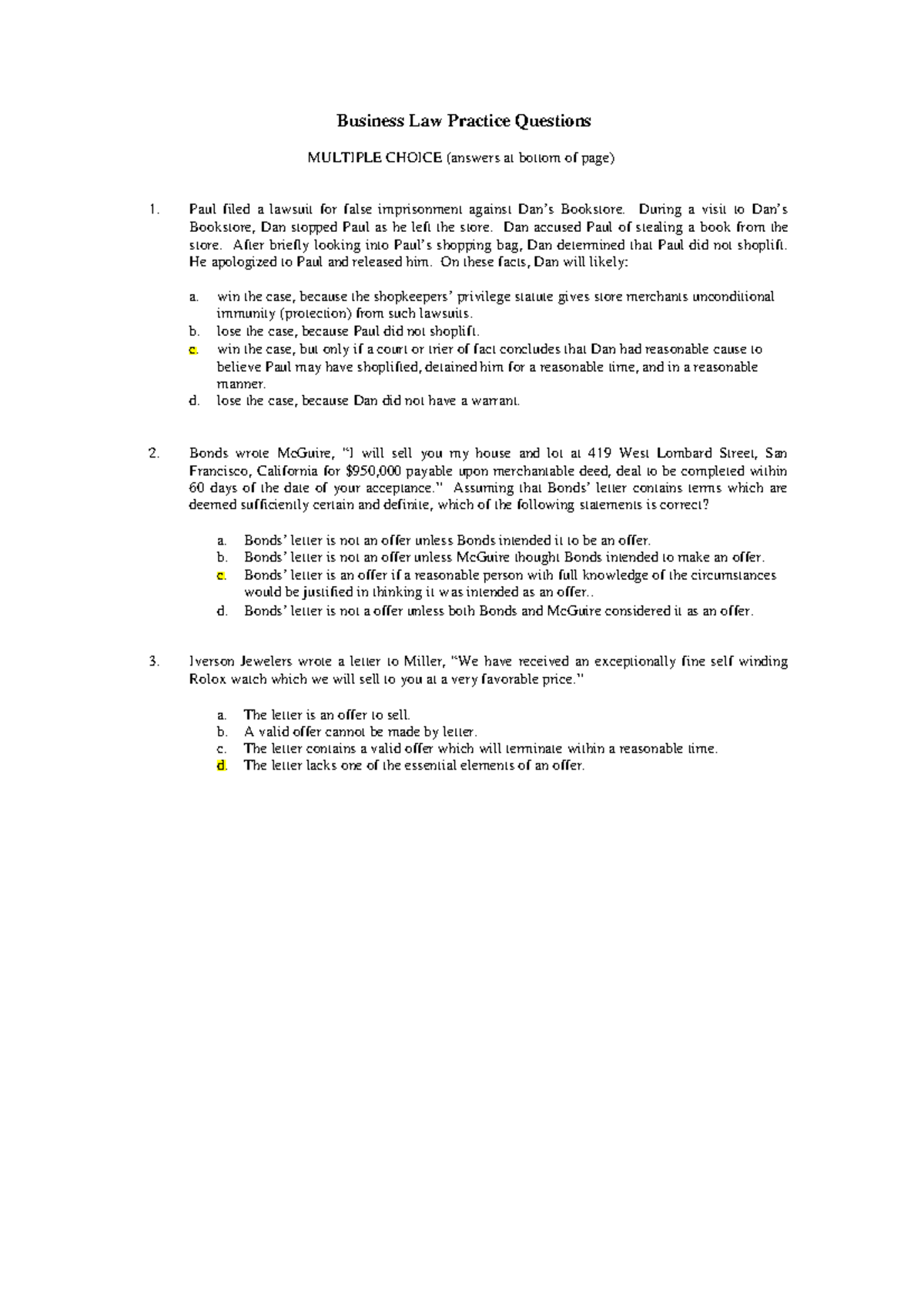 Lawquiz - Read and practice - Business Law Practice Questions MULTIPLE ...