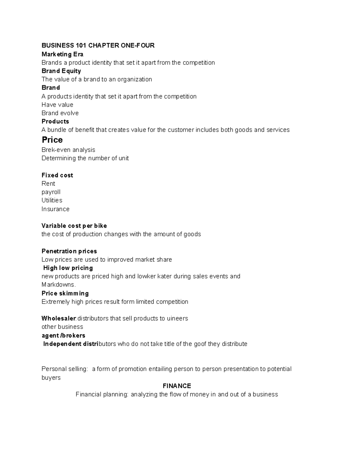 Business 101 Chapter ONE-FOUR - BUSINESS 101 CHAPTER ONE-FOUR Marketing ...