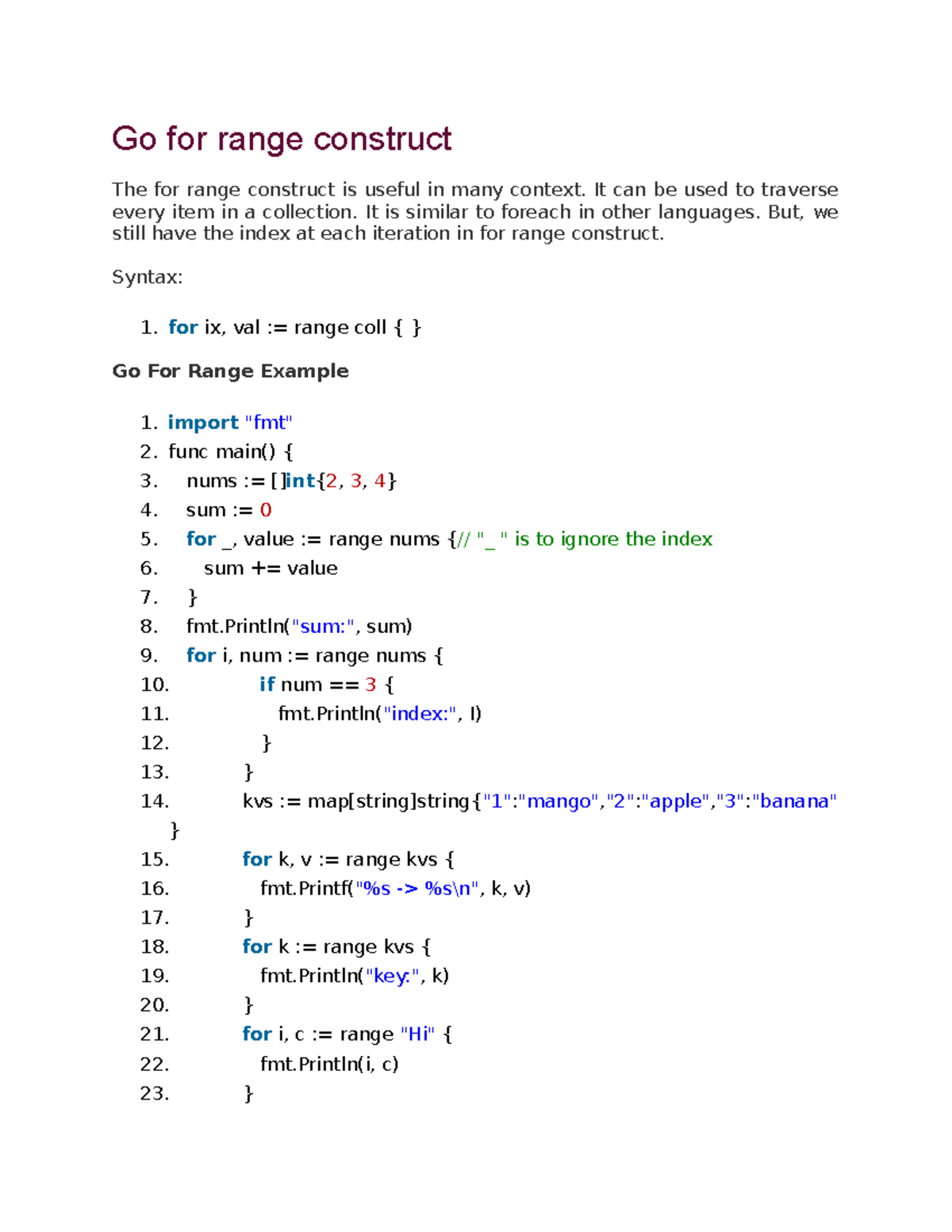 Go for range construct - Notes for better understanding of the concepts ...