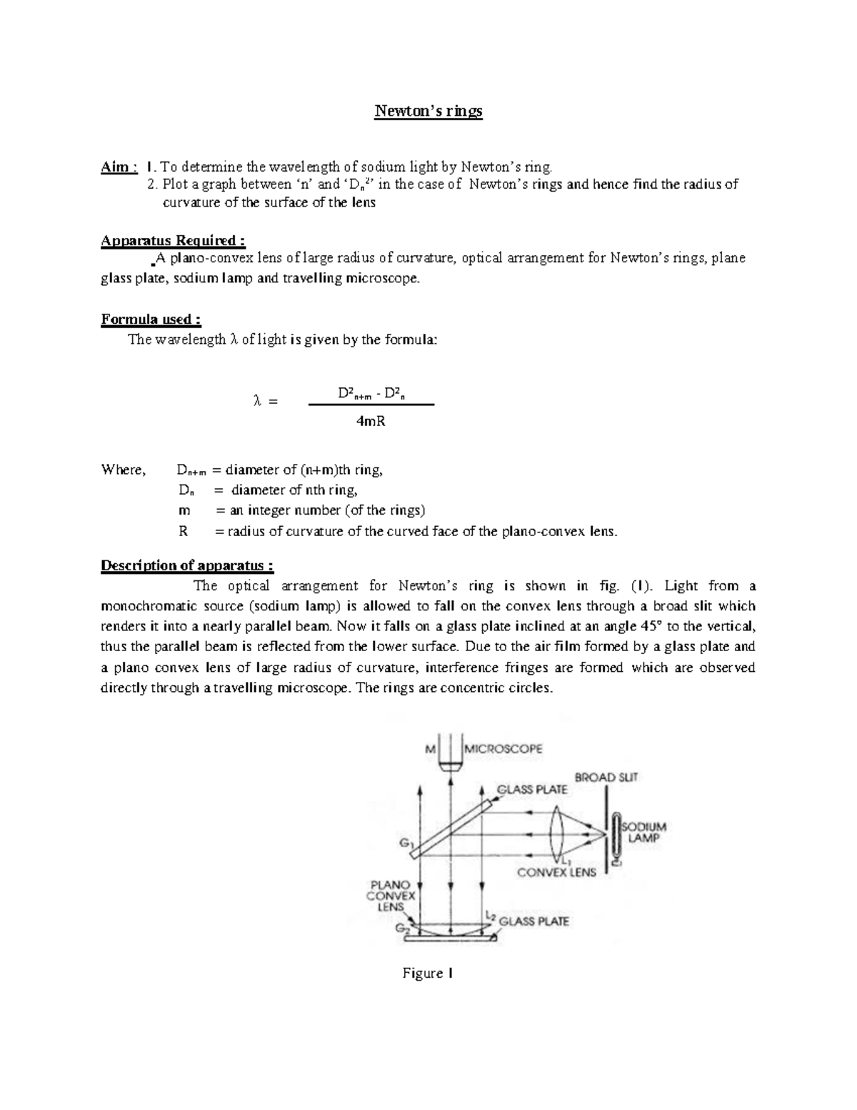 Newtons Ring - Newton rings experiment - Newton’s rings Aim : 1. To ...