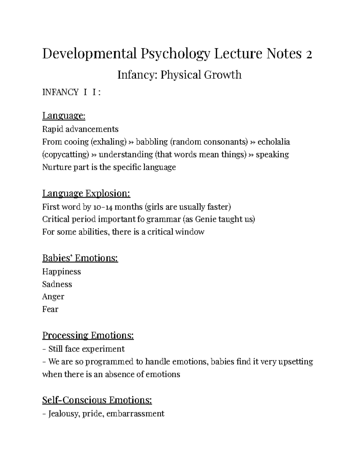 Developmental Psychology Lecture Notes 2 - If a baby trips and falls ...