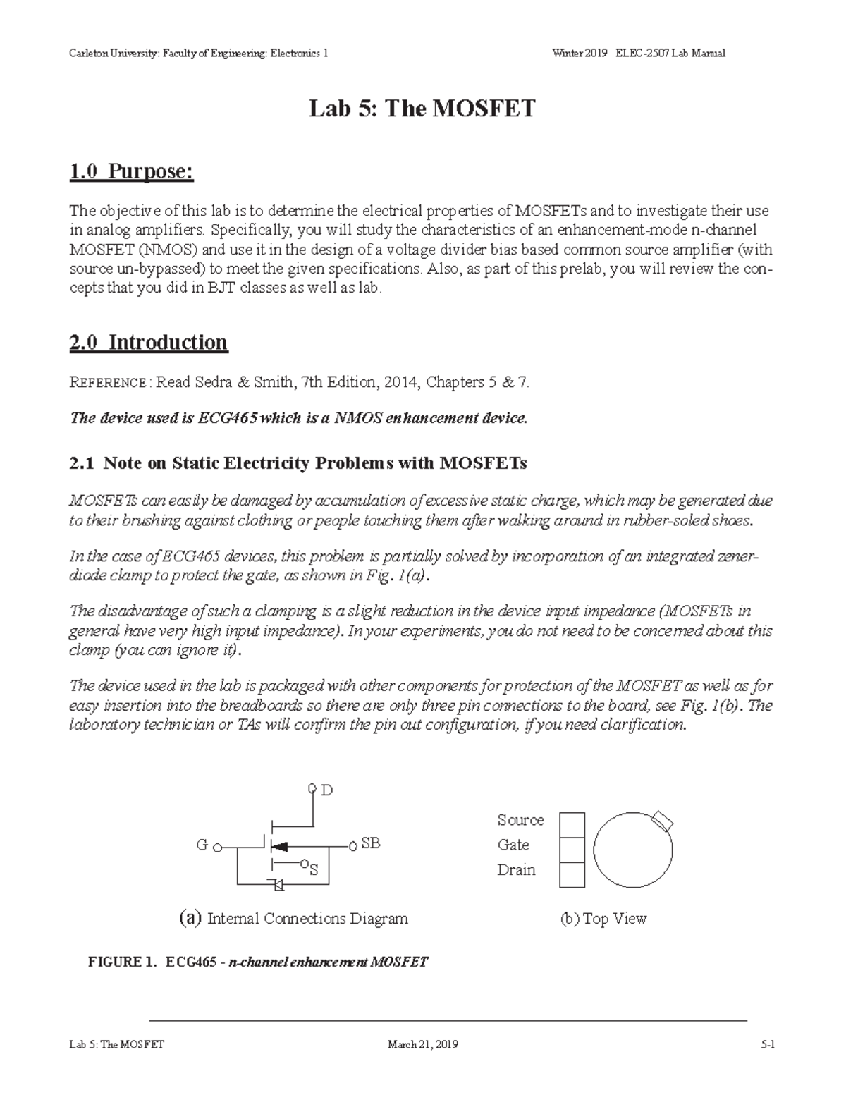 Lab5 manual revised mosfets 2019 - Lab 5: The MOSFET 1 Purpose: ####### The objective of this ...