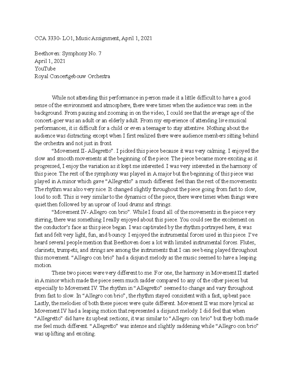 Music Assignment - Mark Emile - CCA 3330- LO1, Music Assignment, April ...