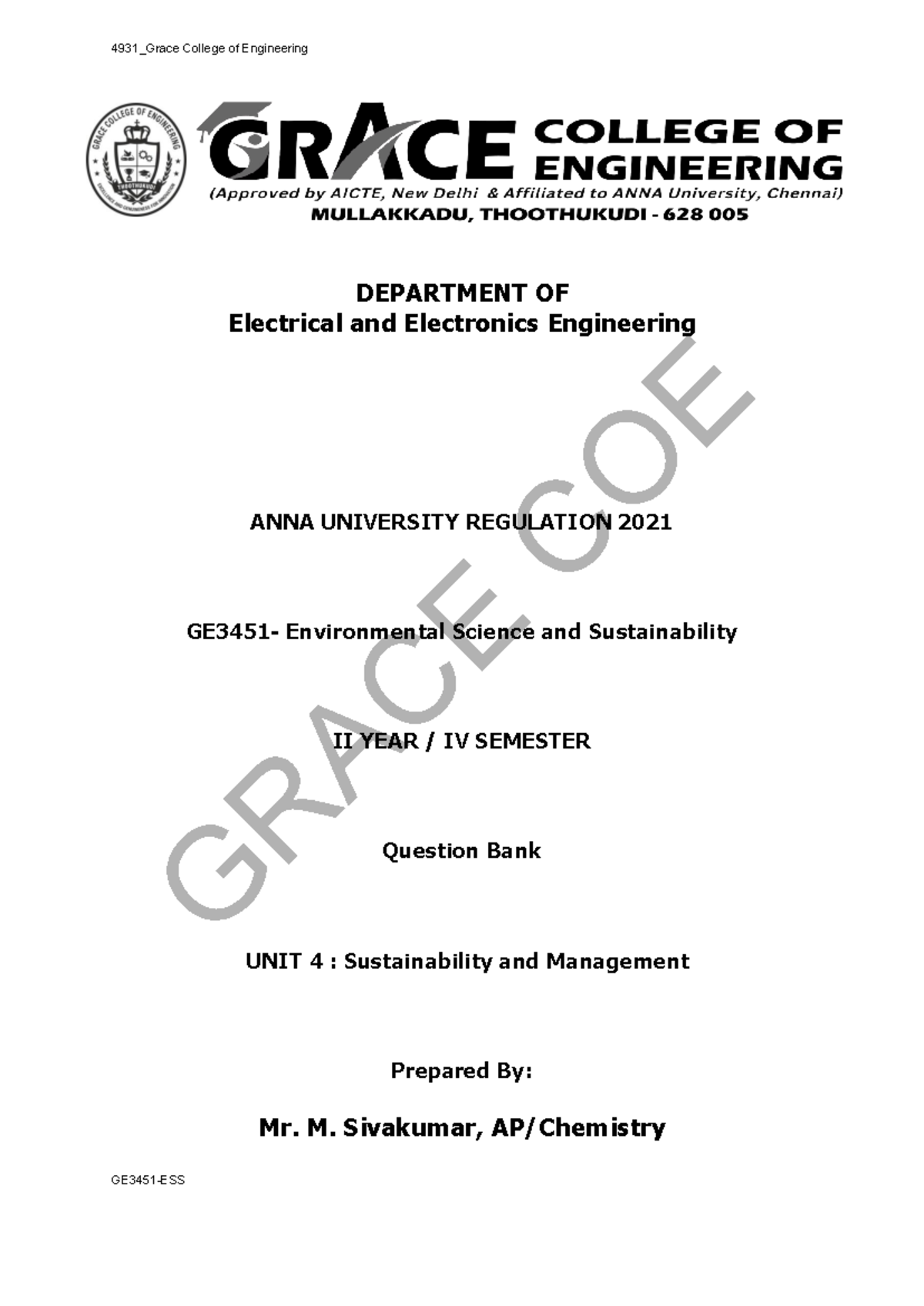 IV CTA GE3451 ESS Unit4 QB - DEPARTMENT OF Electrical and Electronics ...