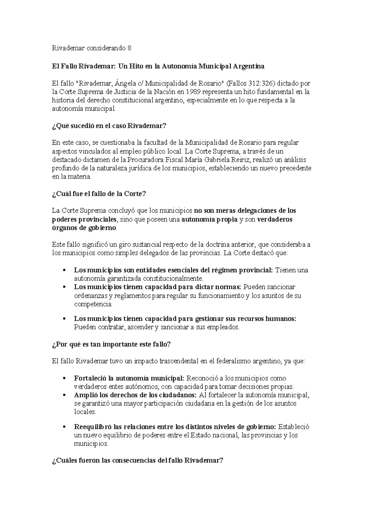 Rivademar Fallo - Rivademar considerando 8 El Fallo Rivademar: Un Hito en la Autonomía Municipal ...