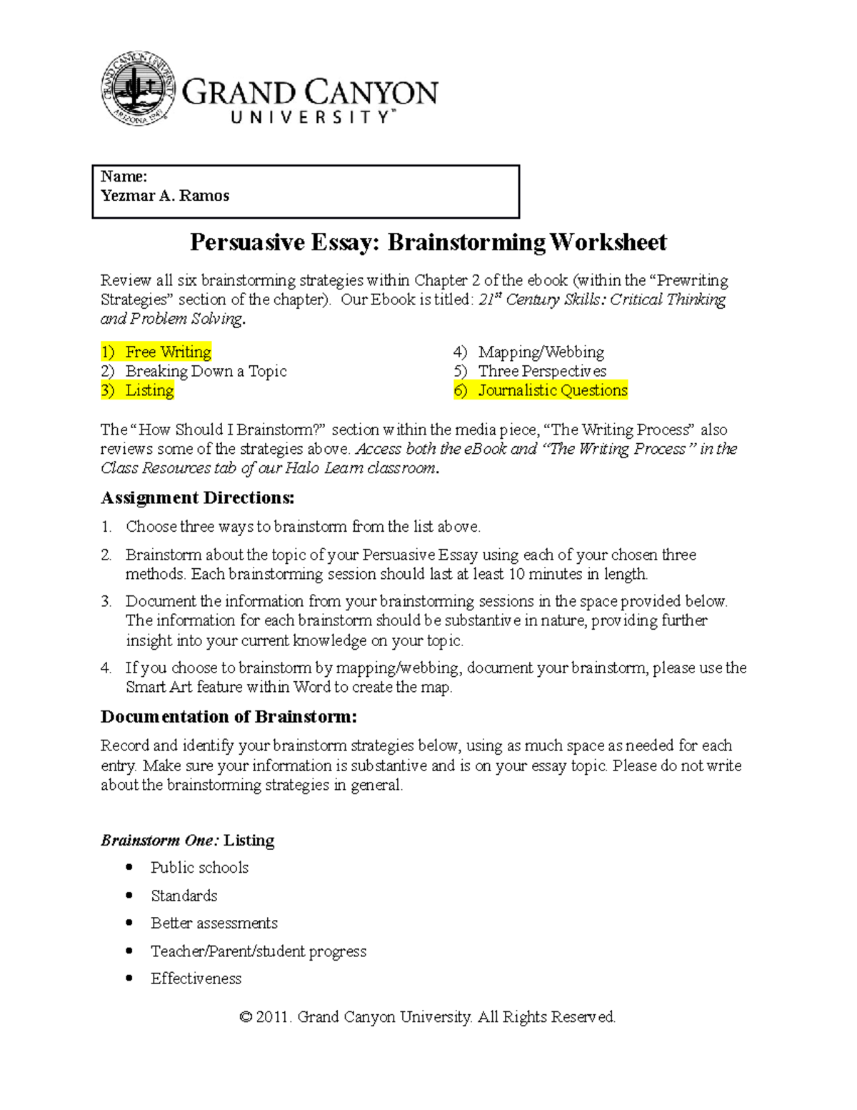 PHI105 T2 Brainstorming Worksheet 4 13 2023 - Name: Yezmar A. Ramos ...