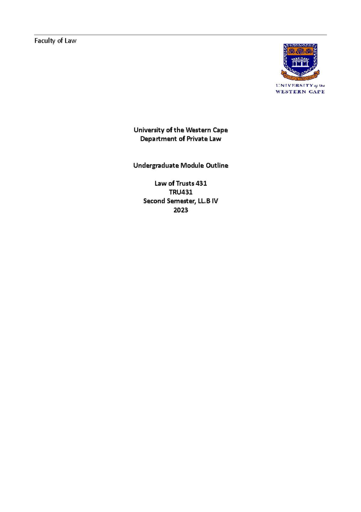 Law of Trusts Module Outline 2023 (10) - Faculty of Law University of ...