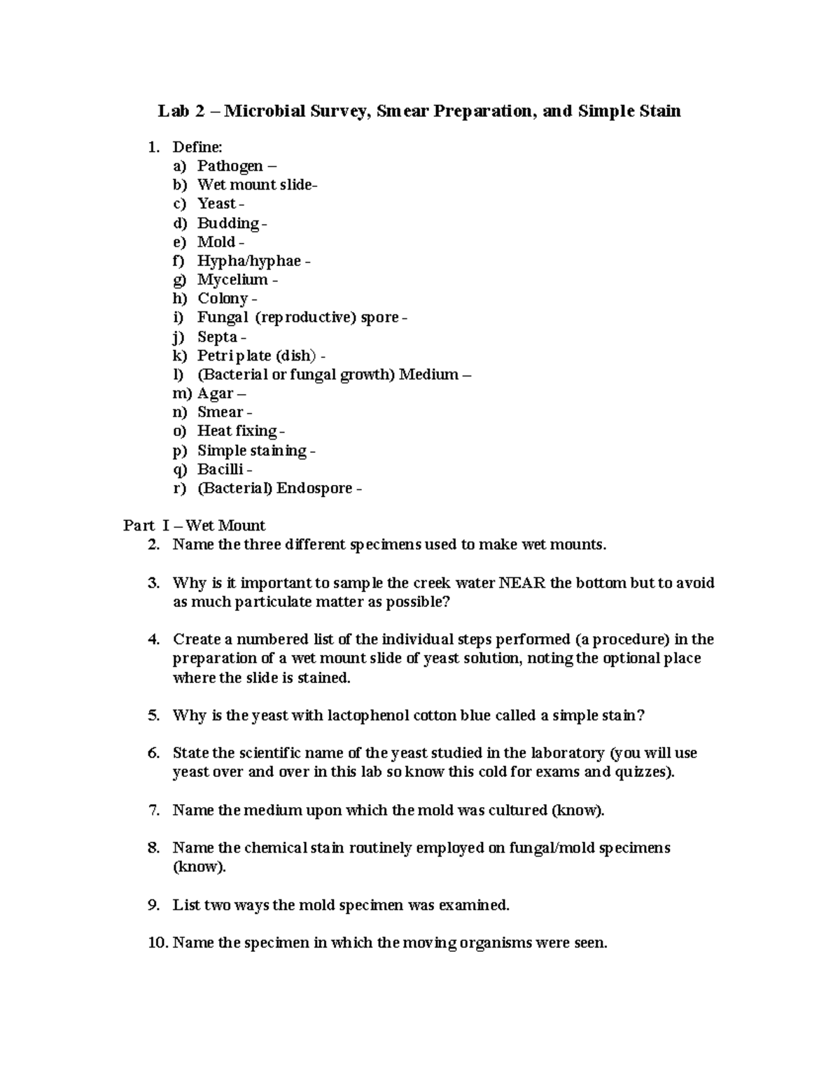 Form Lab 02 - SS14 - Lab form sheet - Lab 2 – Microbial Survey, Smear ...