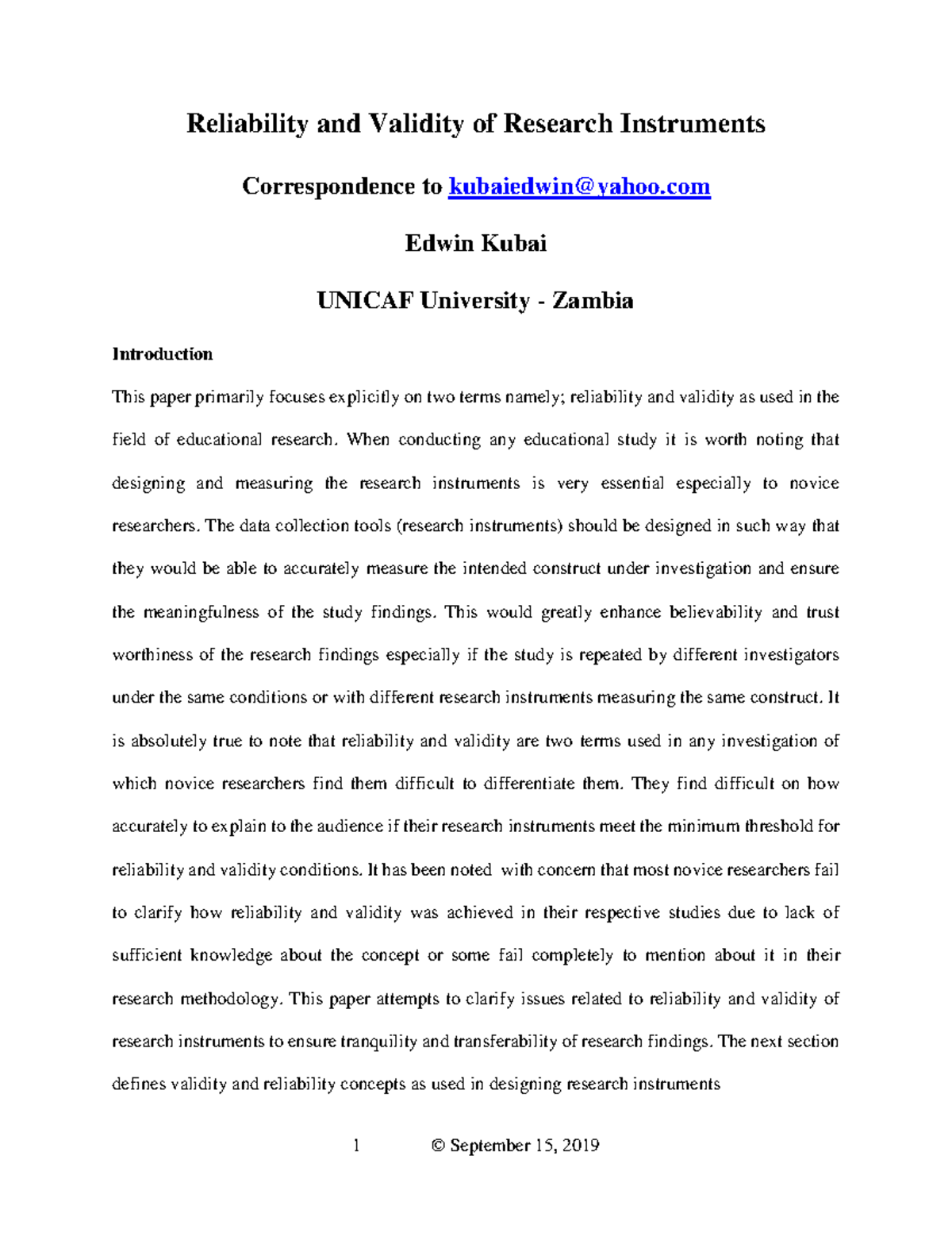 Reliability and Validity of Research Instruments - Reliability and ...