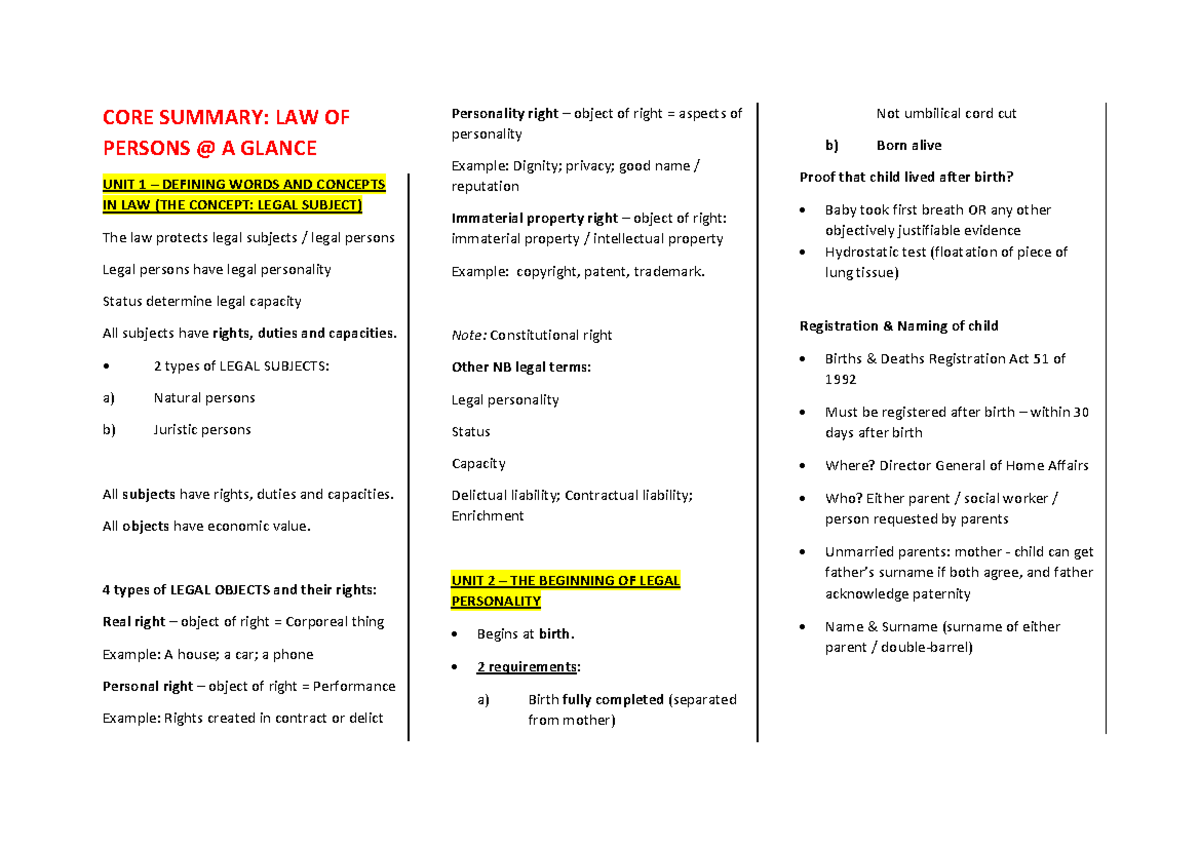 Core Summary Law Of Persons CORE SUMMARY LAW OF PERSONS A GLANCE core-summary-law-of-persons-core-summary-law-of-persons-a-glance
