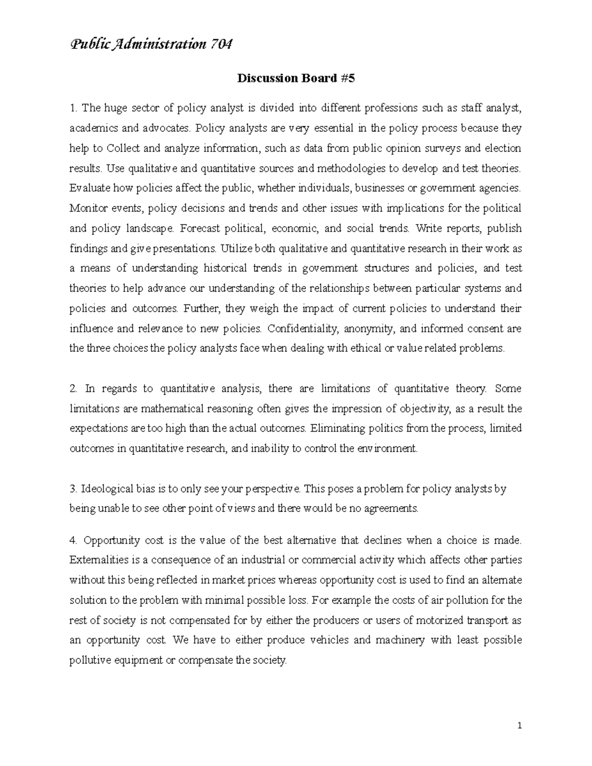704 DB #5 - Lecture notes 5 - Public Administration 704 Discussion ...