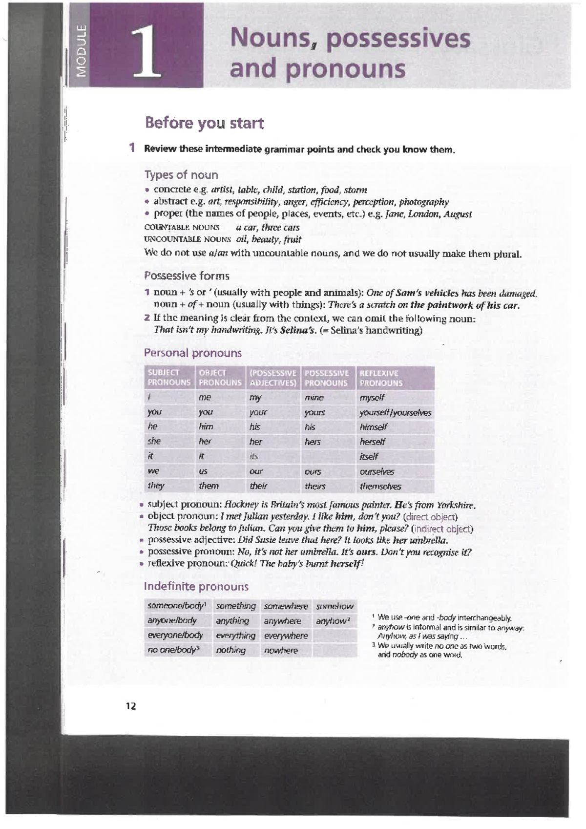 My Grammar Lab Module 1 - 1 12 Nouns, possessives and pronouns BefOre ...