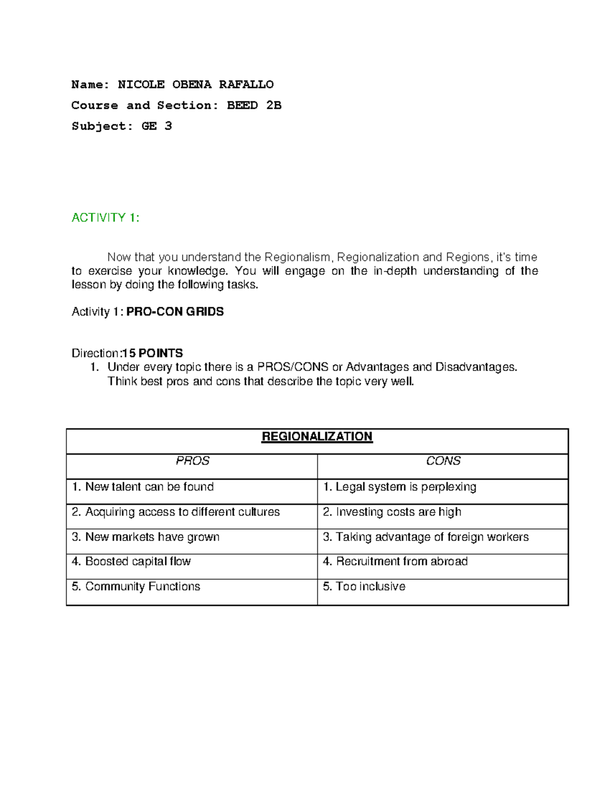 Rafallo-BEED 2B, Lesson 6 - Name: NICOLE OBENA RAFALLO Course and ...