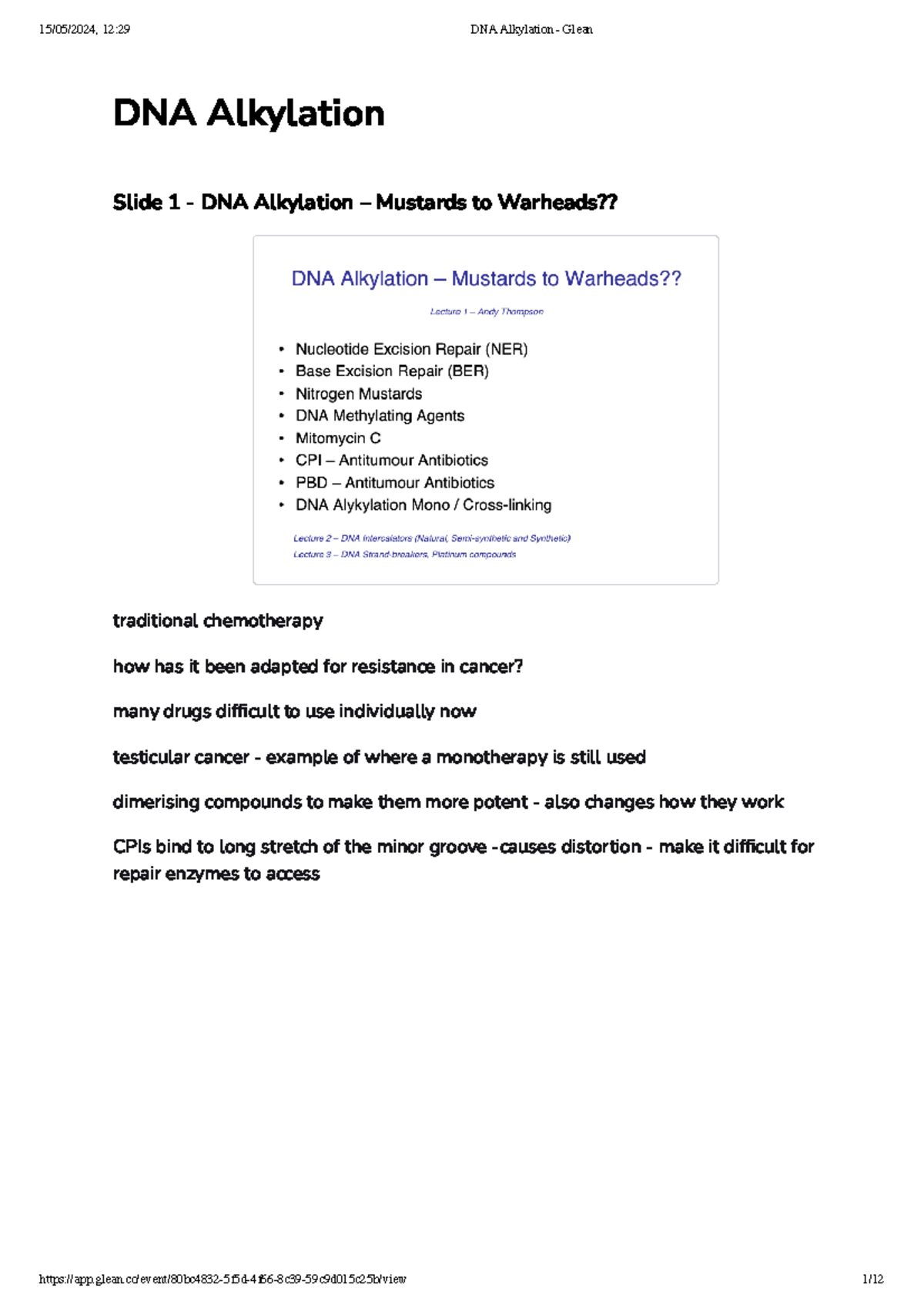 DNA Alkylation Notes - DNA Alkylation Slide 1 - DNA Alkylation ...