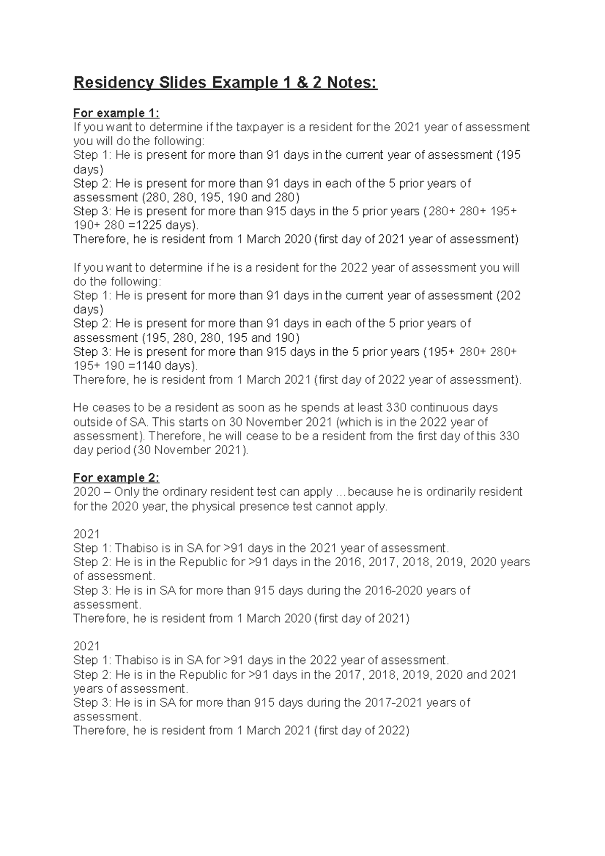 Residency Slides Example 1 and 2 Notes(2) - Residency Slides Example 1 ...