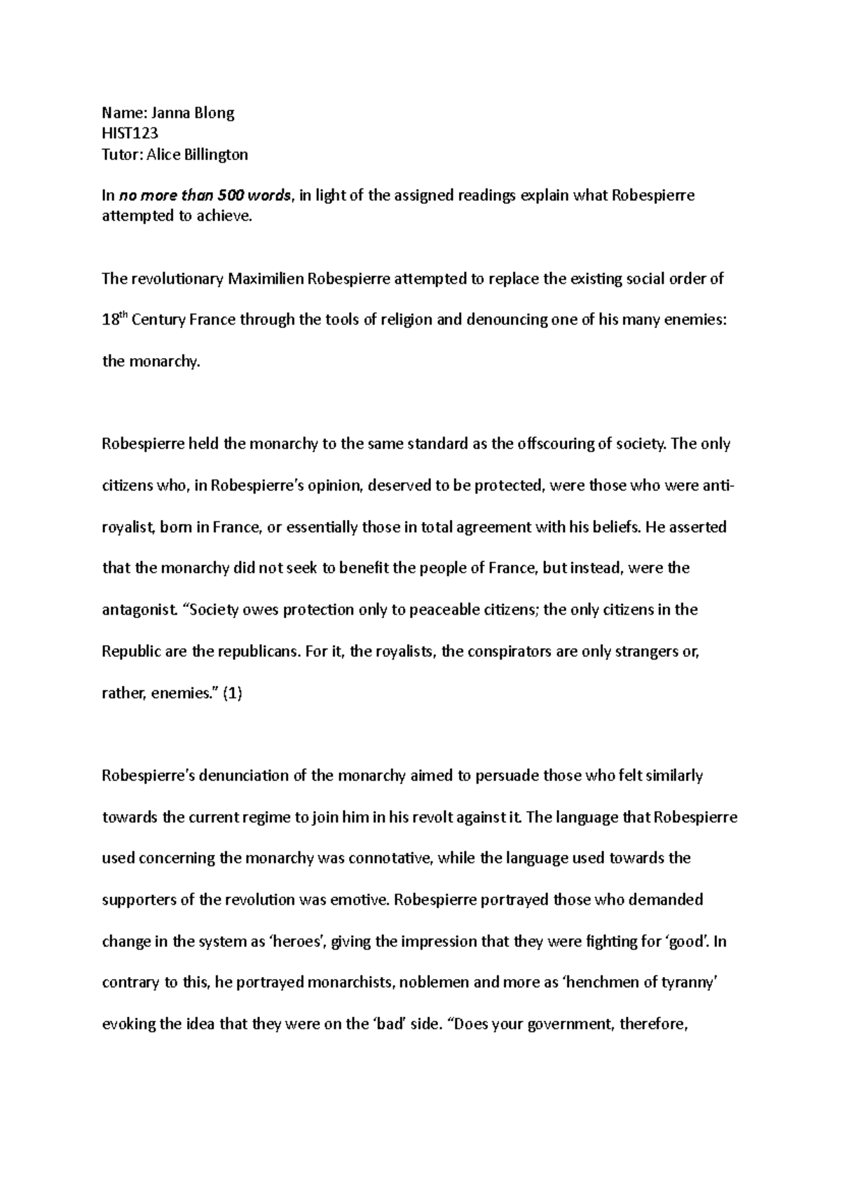 French revolution assignment - Name: Janna BlongHIST Tutor: Alice ...