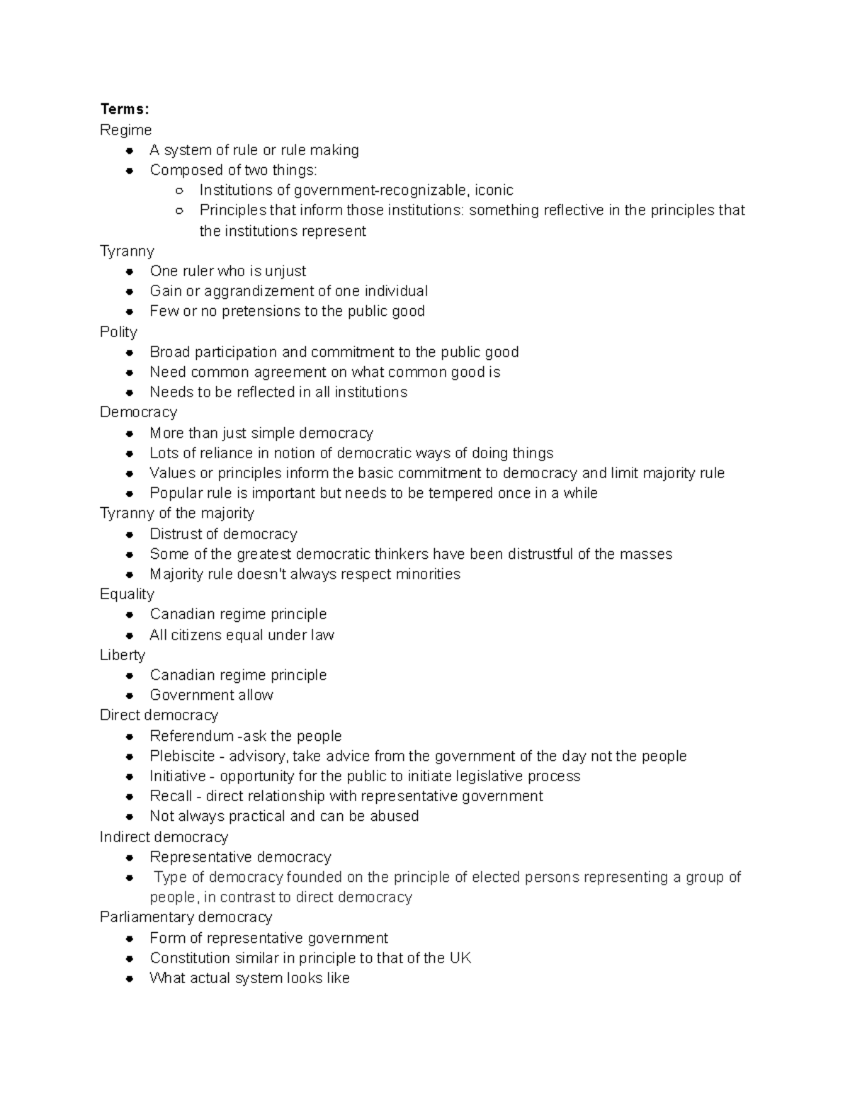 Key Terms in Regime and Democracy - Studocu