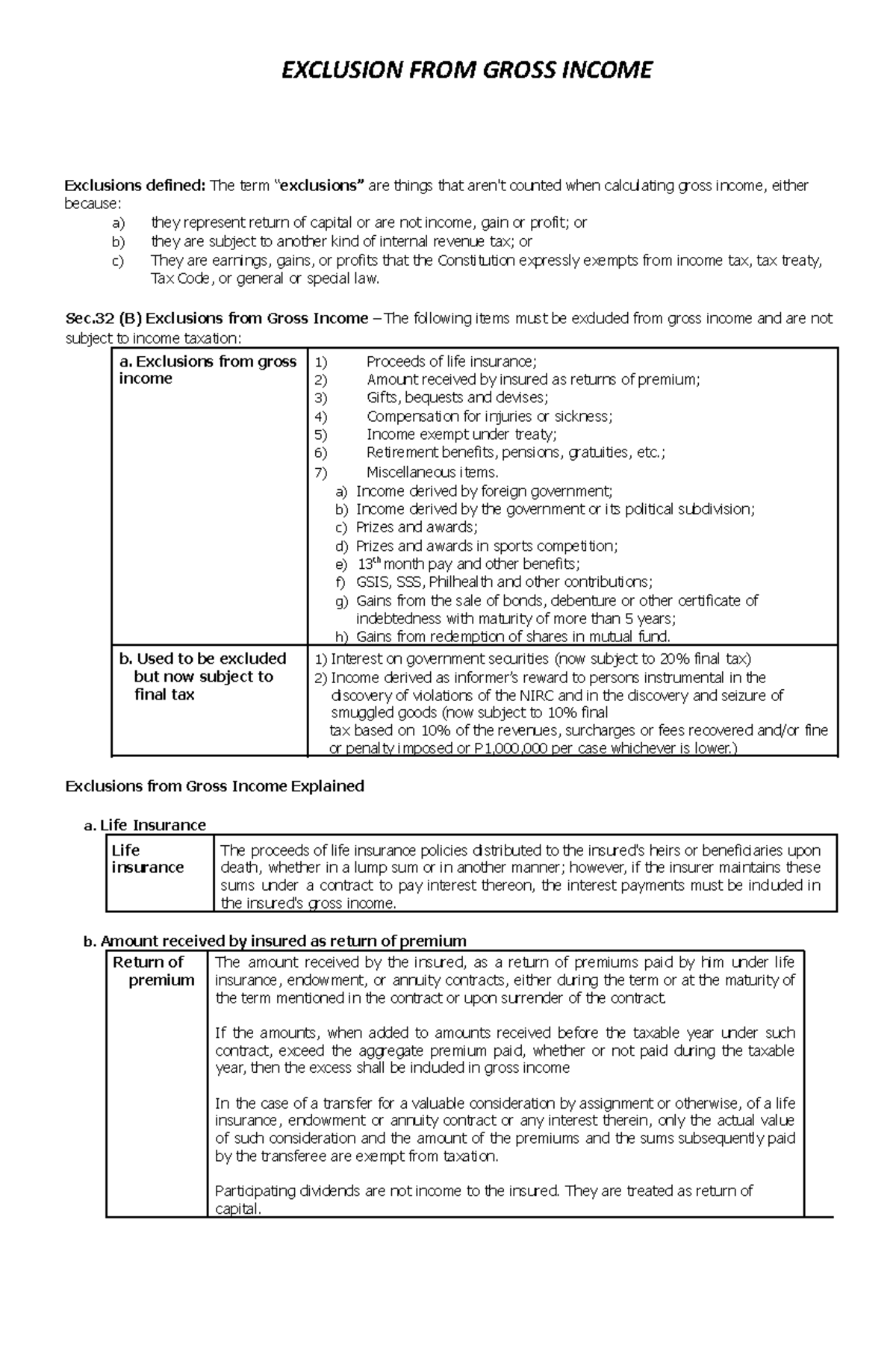 Gross Income - Exclusions - EXCLUSION FROM GROSS INCOME Exclusions ...