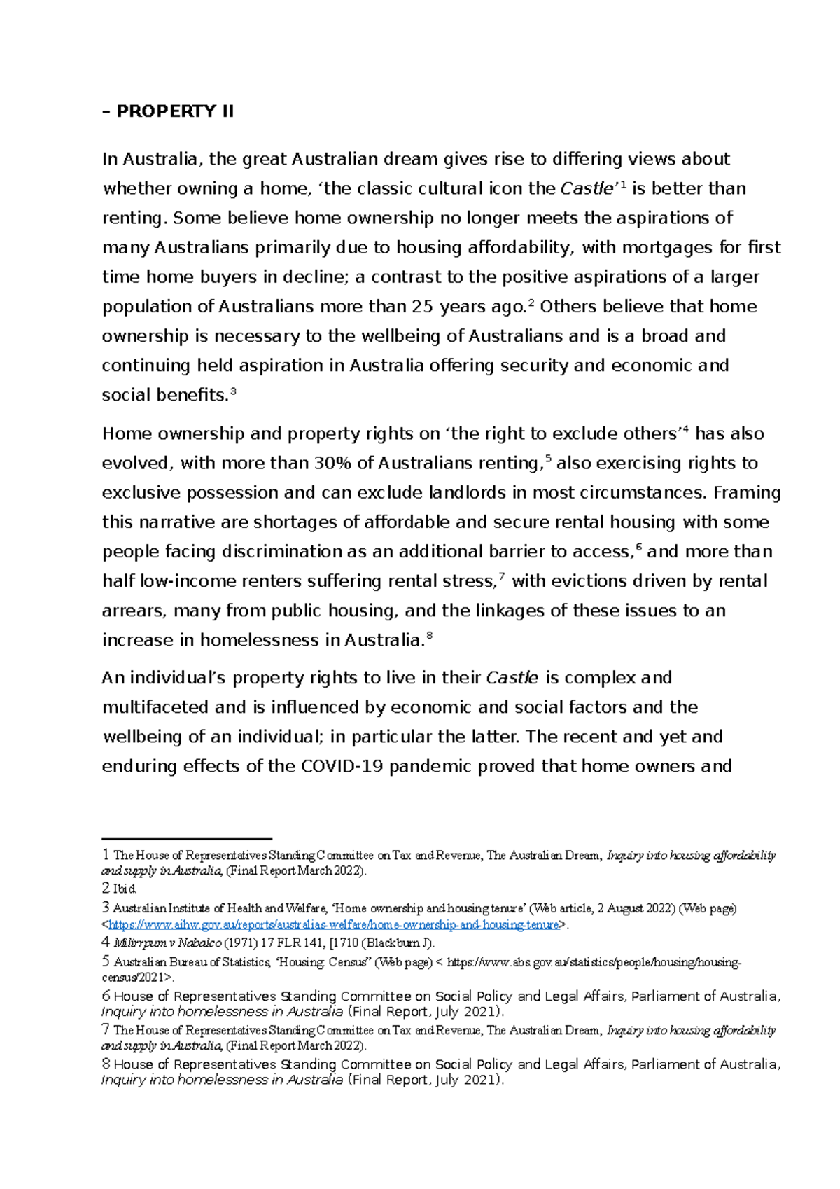 Essay - Property II - – PROPERTY II In Australia, the great Australian ...