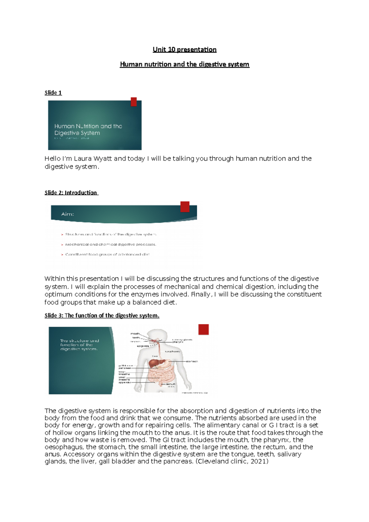Unit 10- human nutrition and the digestive system presentation and ...