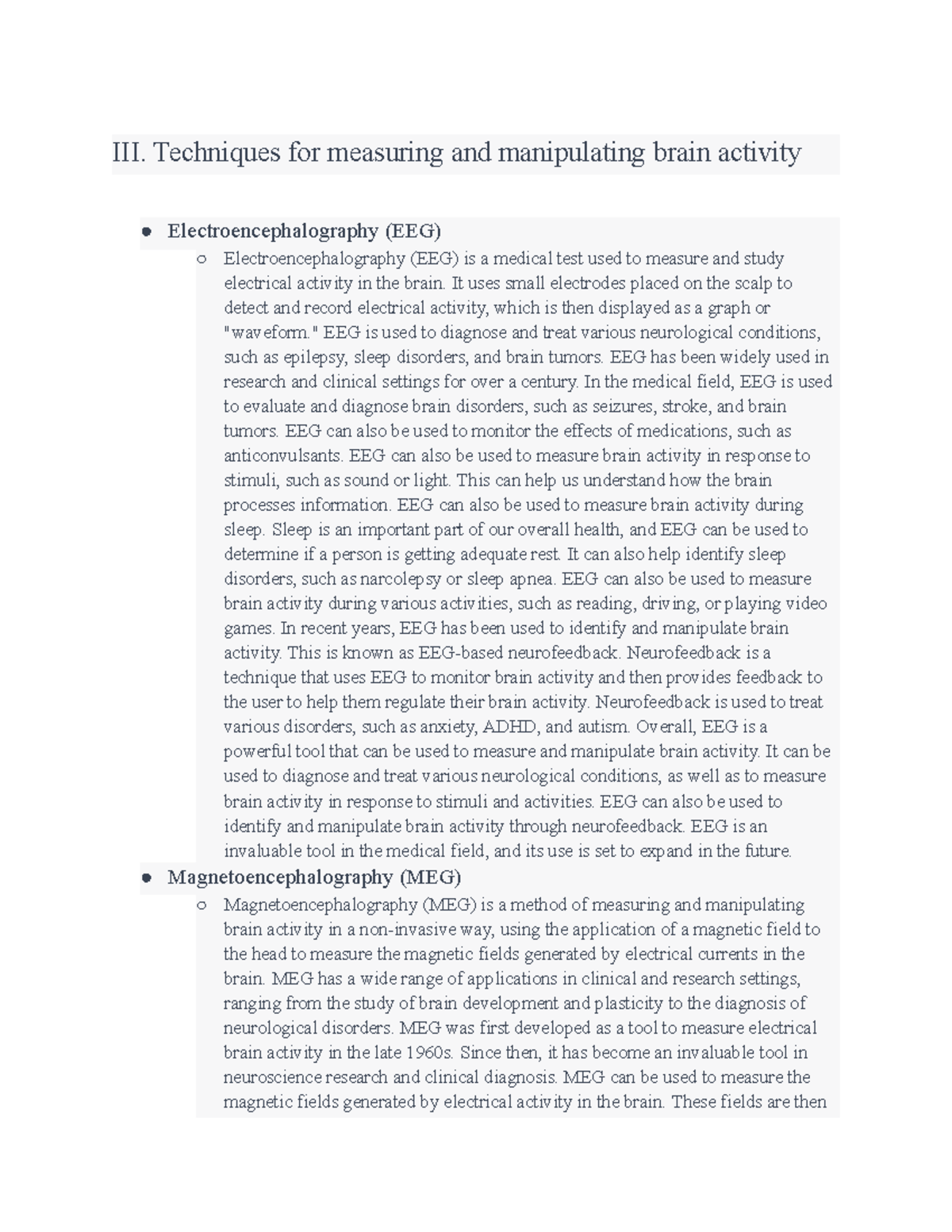 Techniques for to monitor brain activity and Neural prosthetics - III ...