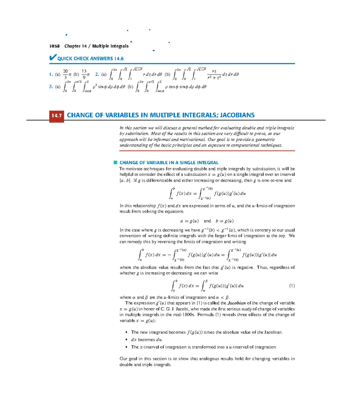 Math work ch14-6 - Math work - 1058 Chapter 14 / Multiple Integrals QUICK CHECK ANSWERS 14. 1 ...