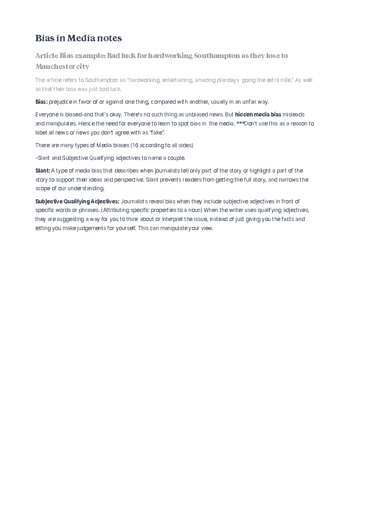 Bias-in-media-notes - Bias in Media notes Article Bias example: Bad ...