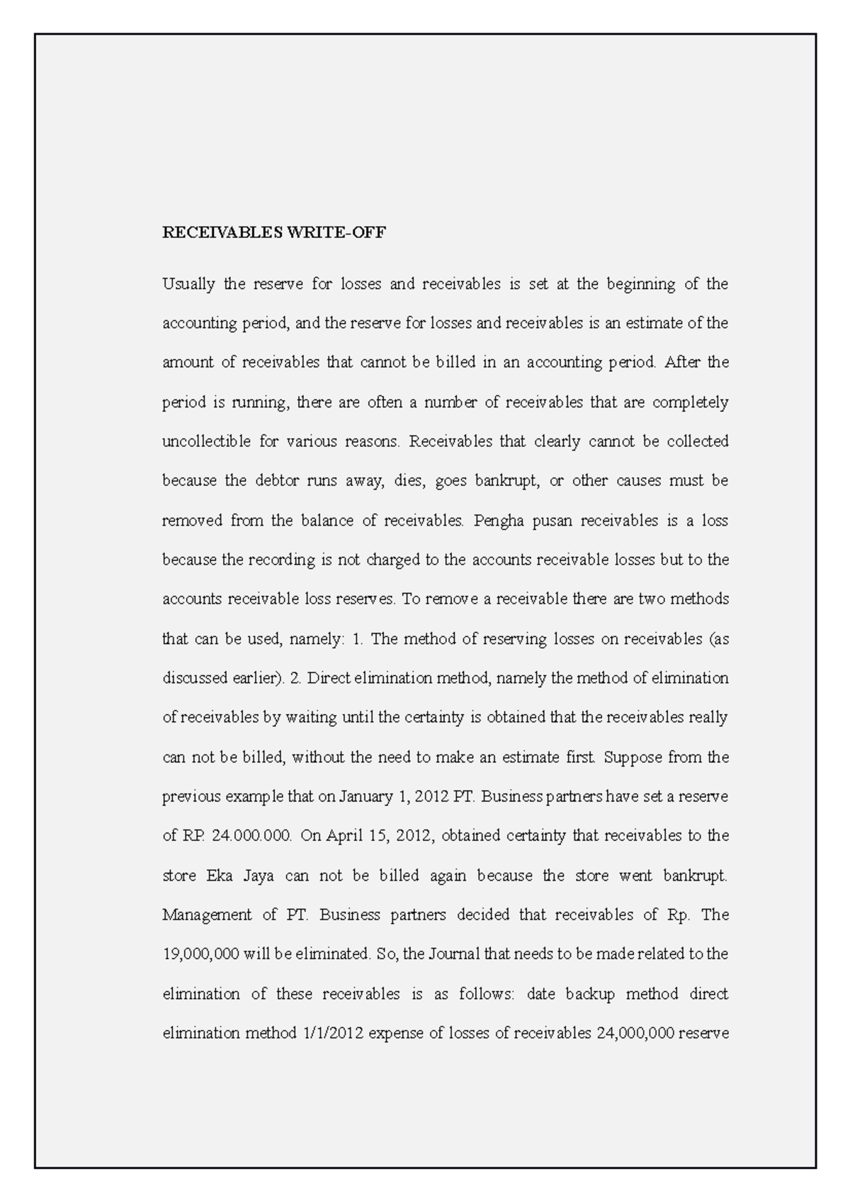 Documents Notes Accounting - Receivables Write-OFF - RECEIVABLES WRITE ...