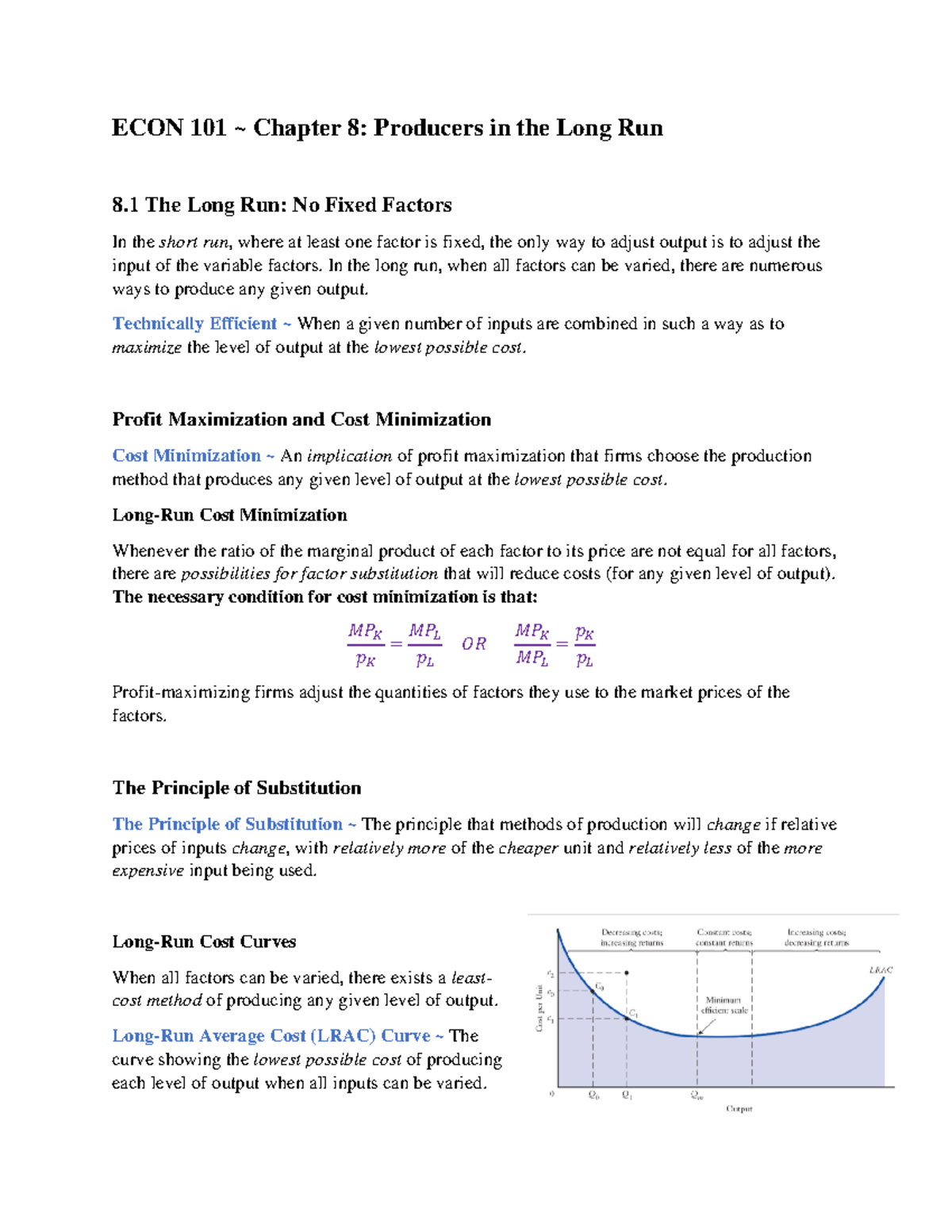 ECON101 - Chapter 8 - ECON 101 ~ Chapter 8: Producers in the Long Run 8 ...