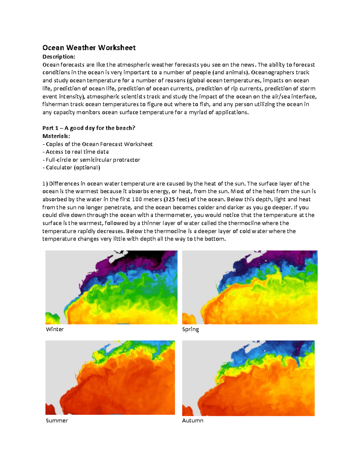 Ocean Weather Worksheet - Ocean Weather Worksheet Description: Ocean ...