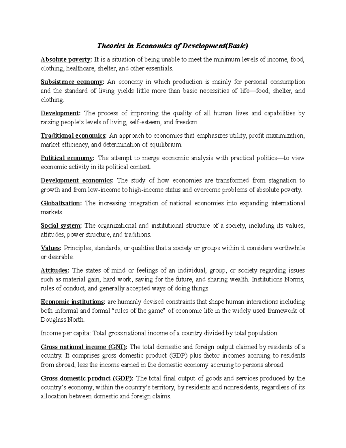 Basic about terms of development theories and statistical information ...