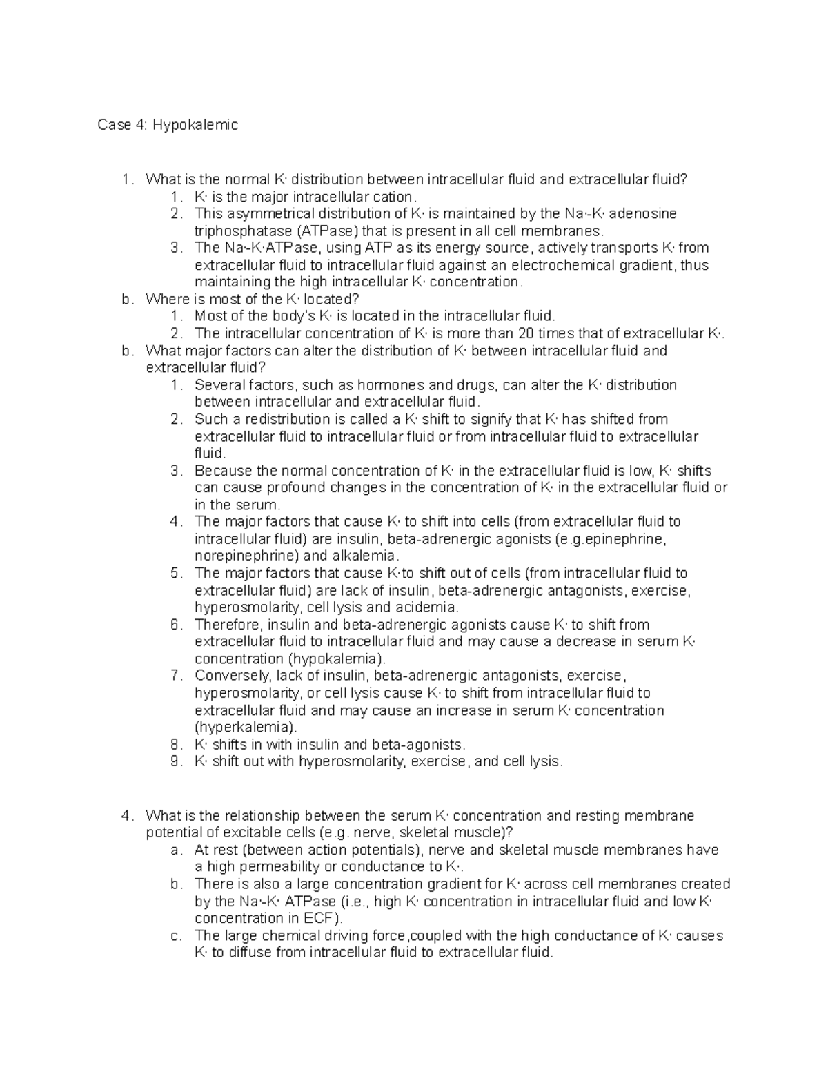 Hypokalemia - Recitation Work Answers - Case 4: Hypokalemic What is the ...