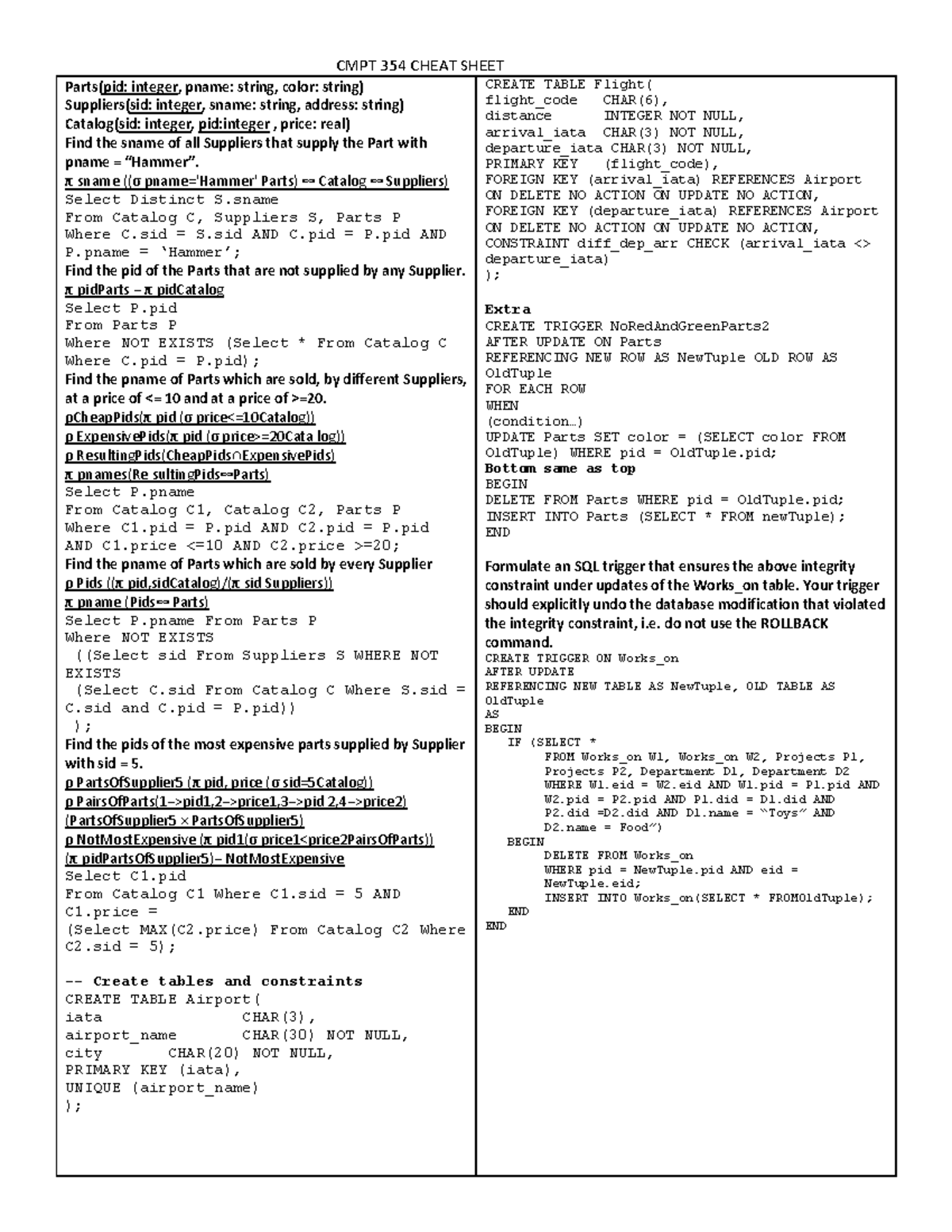 Cmpt354 Cheatsheet Warning Tt Undefined Function 32 Warning Tt Undefined Function 32 