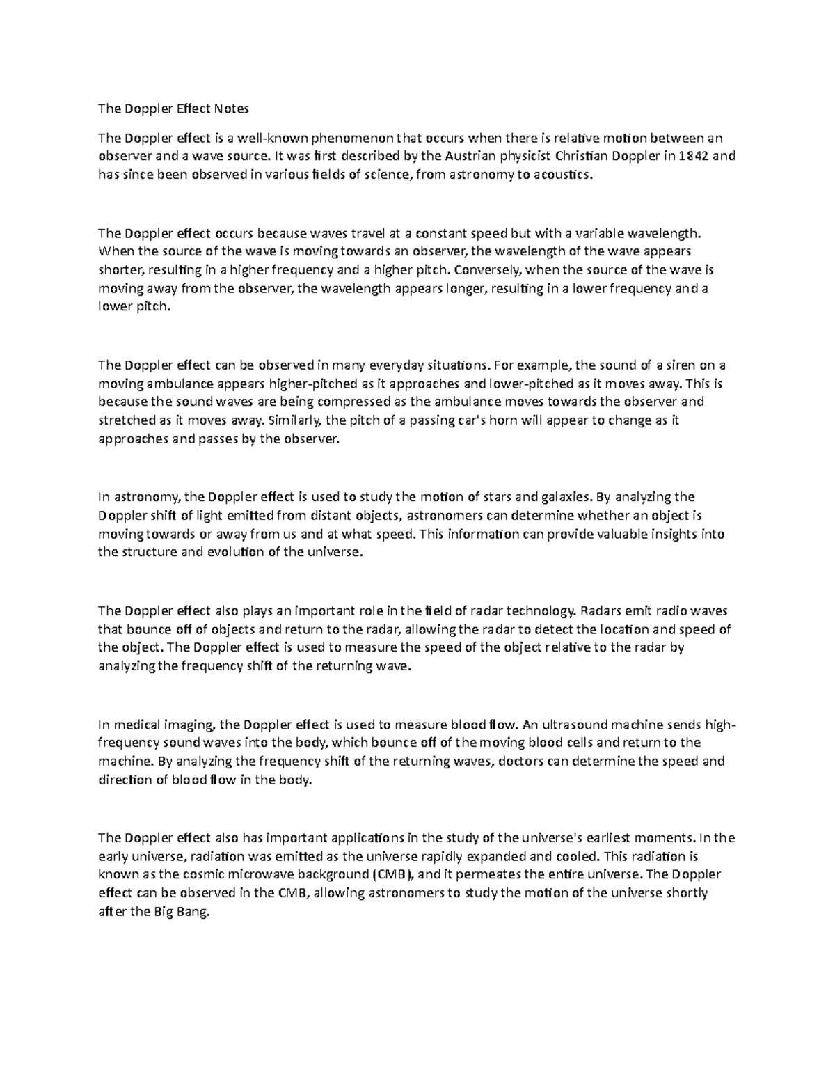 The Doppler Effect Notes - It was first described by the Austrian ...