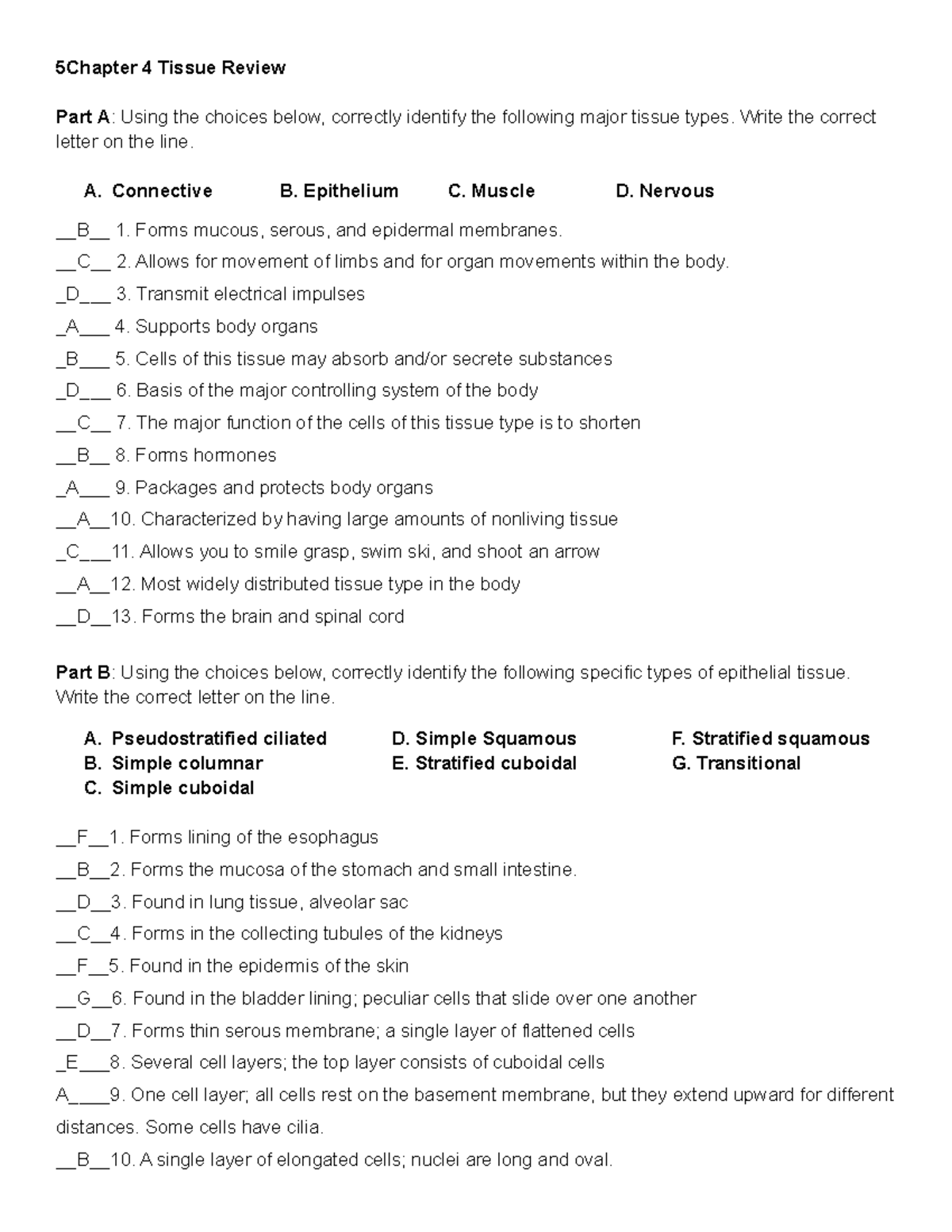 Jenna Rivers 22 - 10. Chapter 4 Tissue Review - 5Chapter 4 Tissue ...
