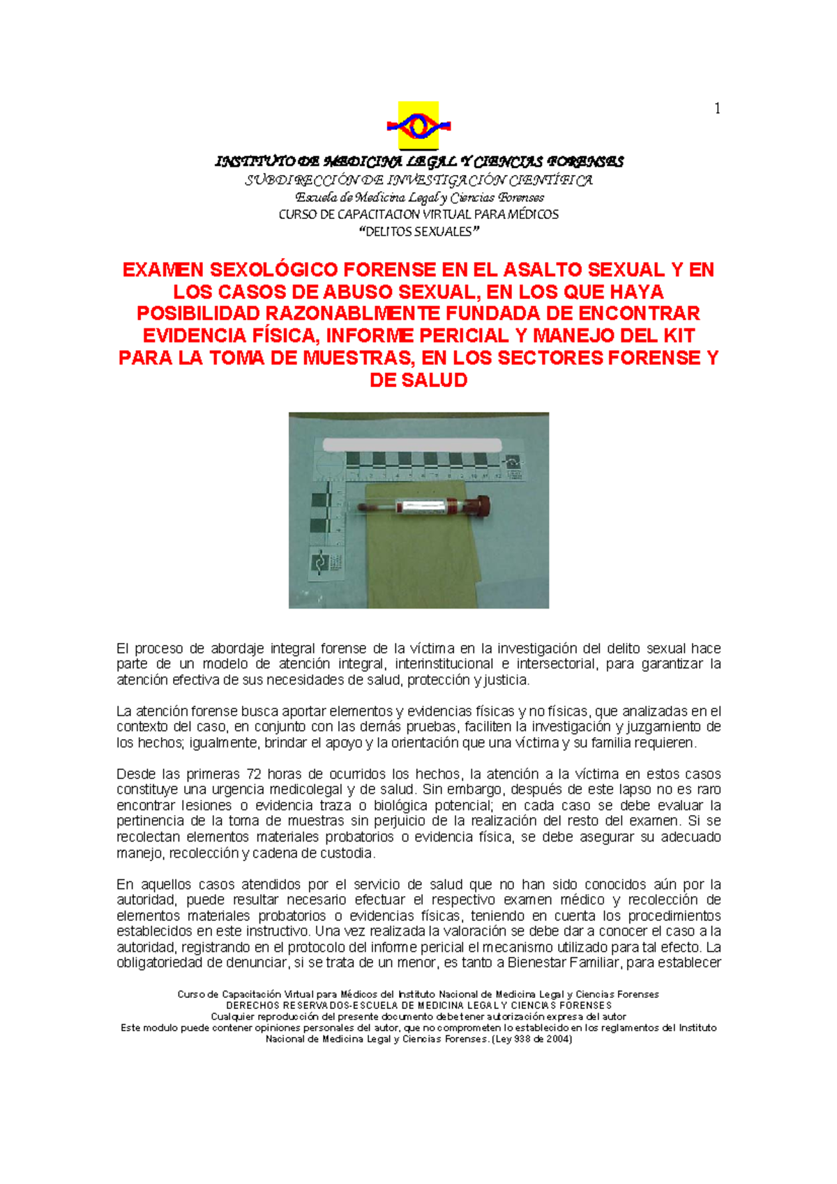 Toma de Muestras delito sexual para examen Sexoló GICO Forense. Medicina Legal - INSTITUTO DE ...