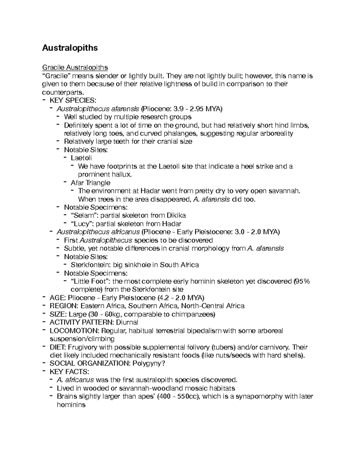 Australopiths - Professor David Strait - Australopiths Gracile ...