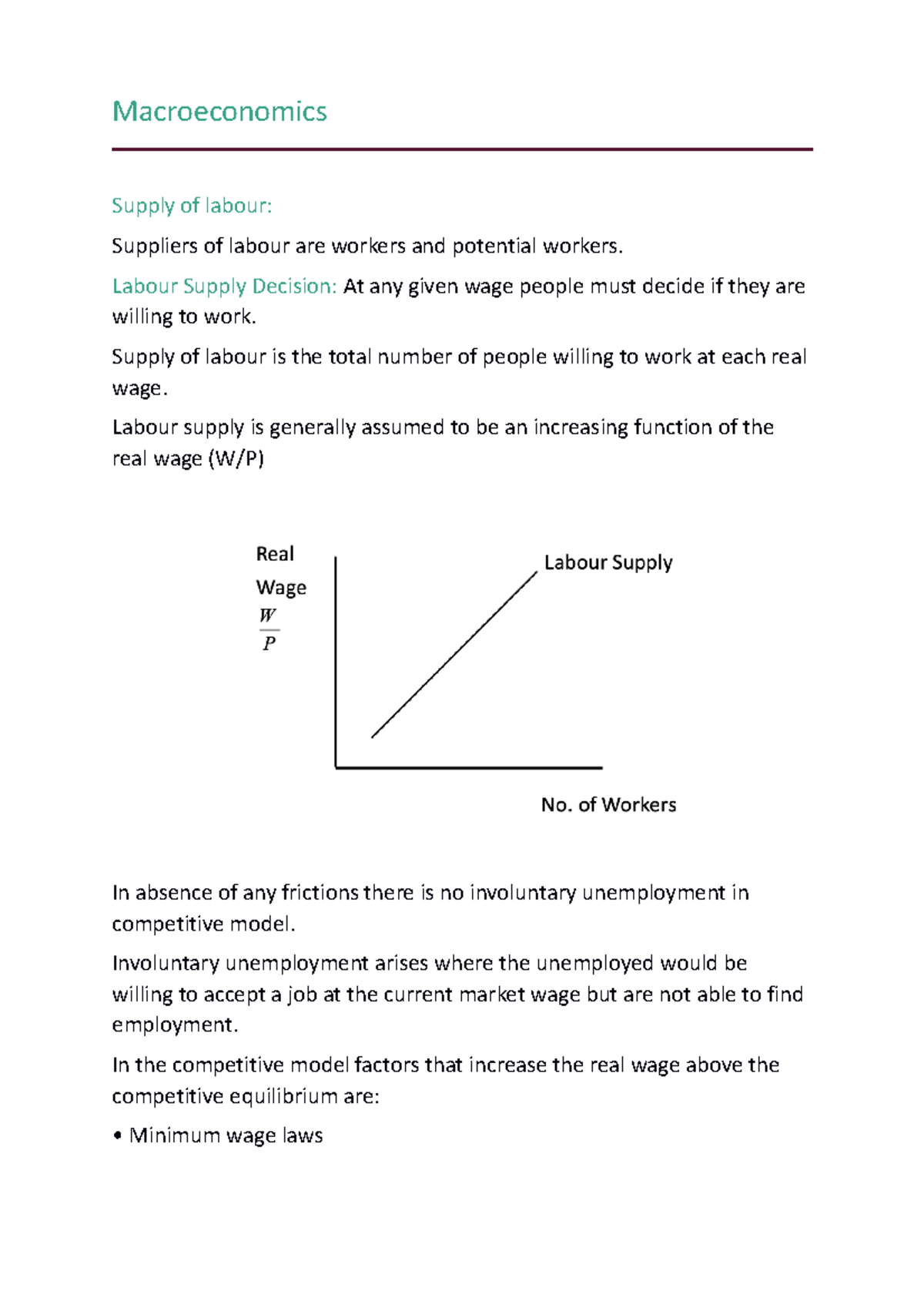 Macroeconomics - lecture notes - Macroeconomics Supply of labour ...