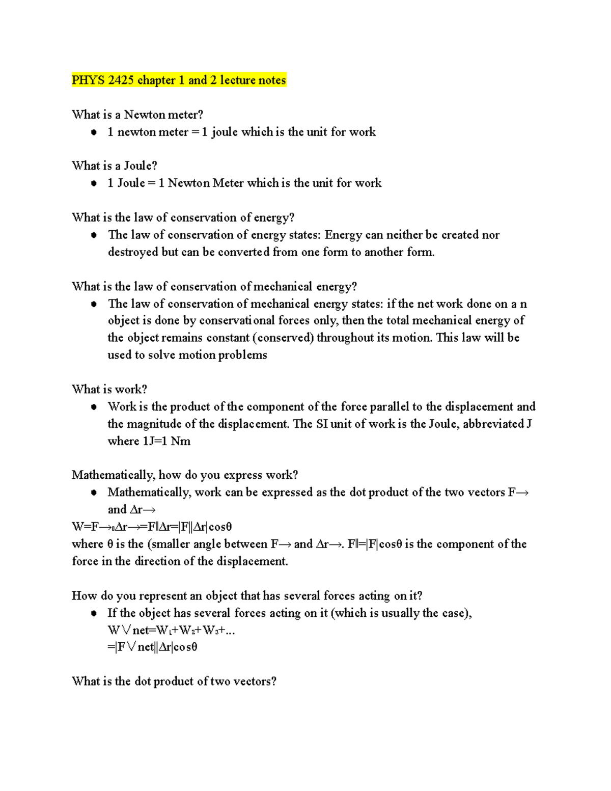 PHYS 2425 chapter 1 and 2 lecture notes - PHYS 2425 chapter 1 and 2 ...