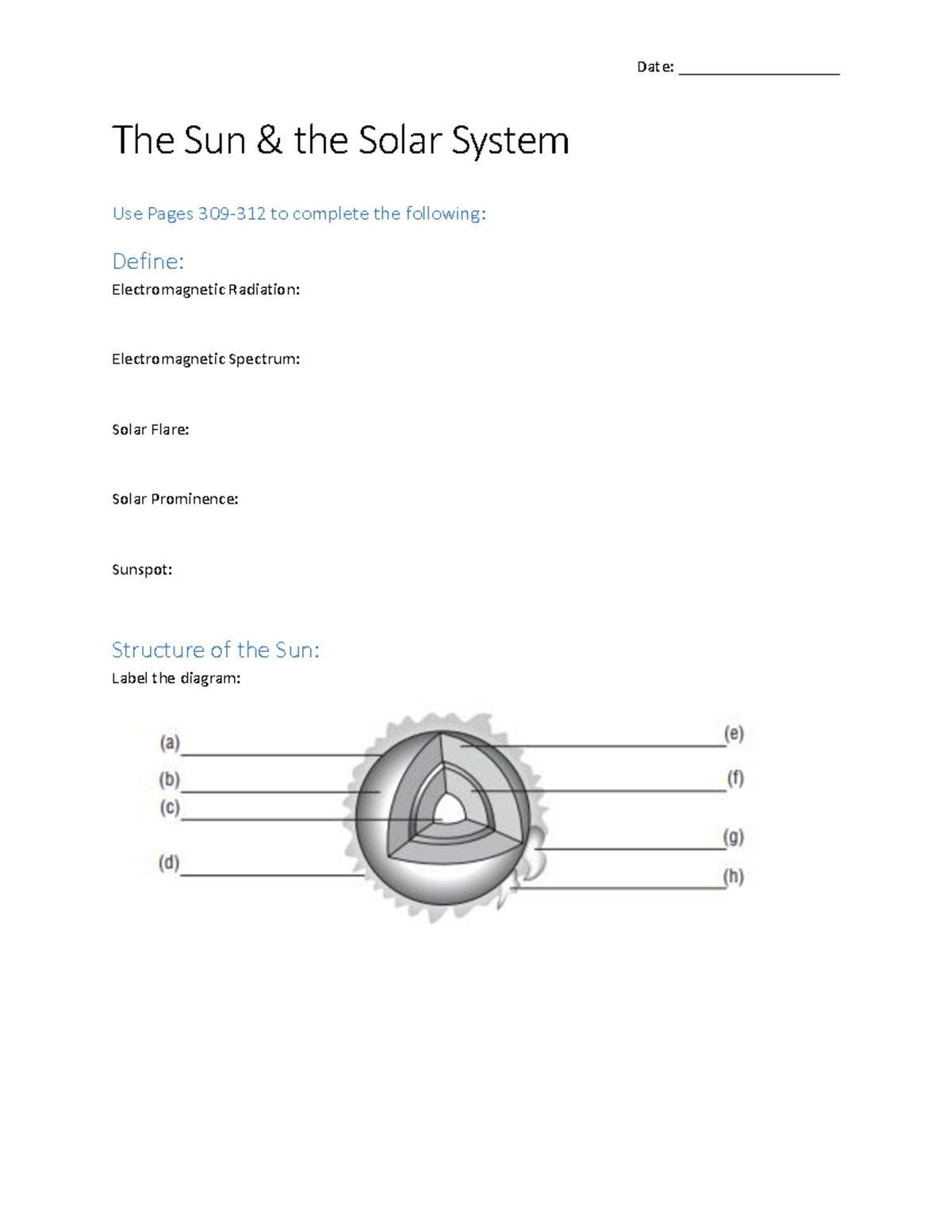 The Sun & Solar System Own Notes - The Sun & the Solar System Use Pages ...