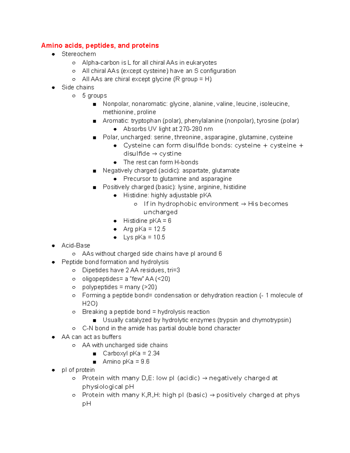 Biochem exam 1 - This is a comprehensive note that encompasses every ...