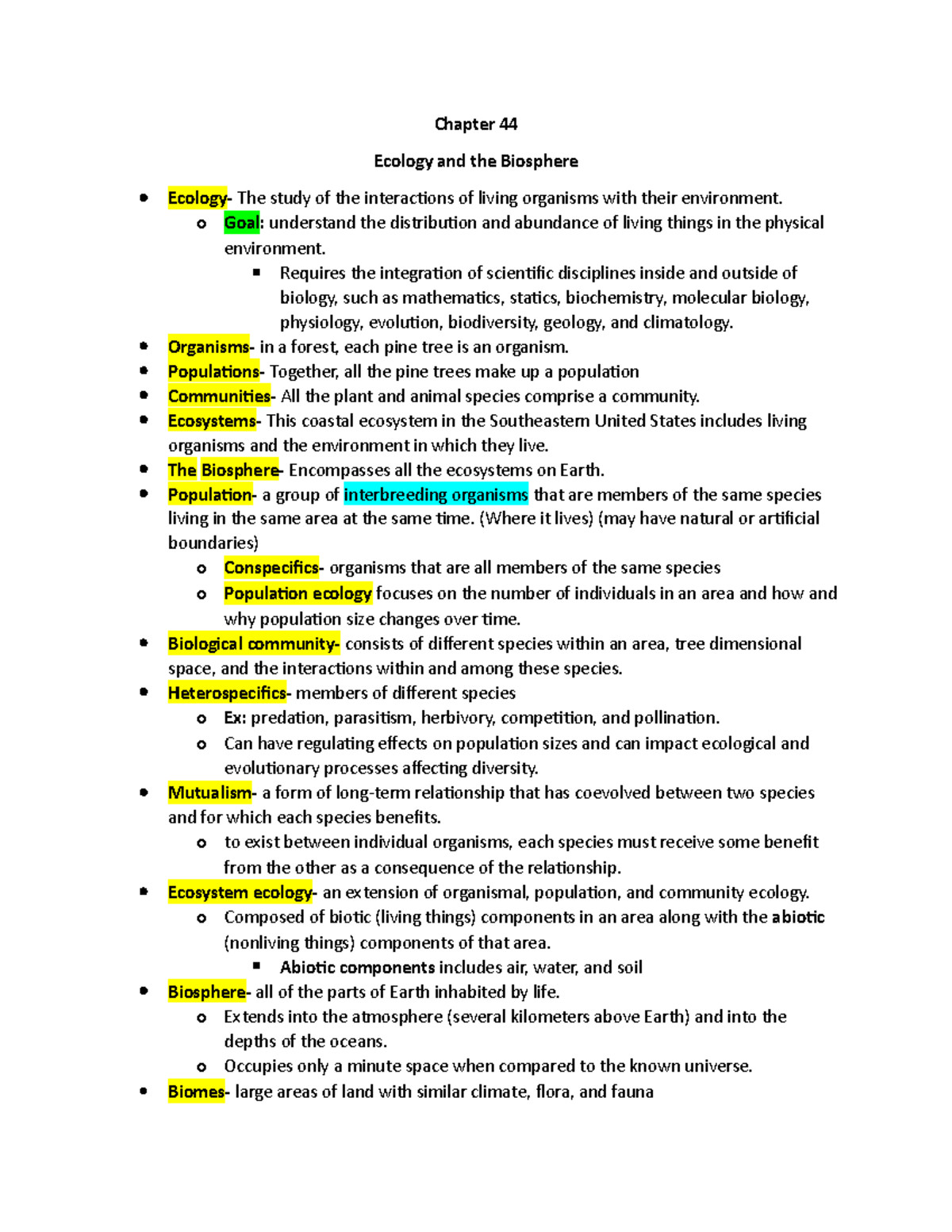 Chapter 44 - Chapter 44 Ecology and the Biosphere Ecology- The study of ...