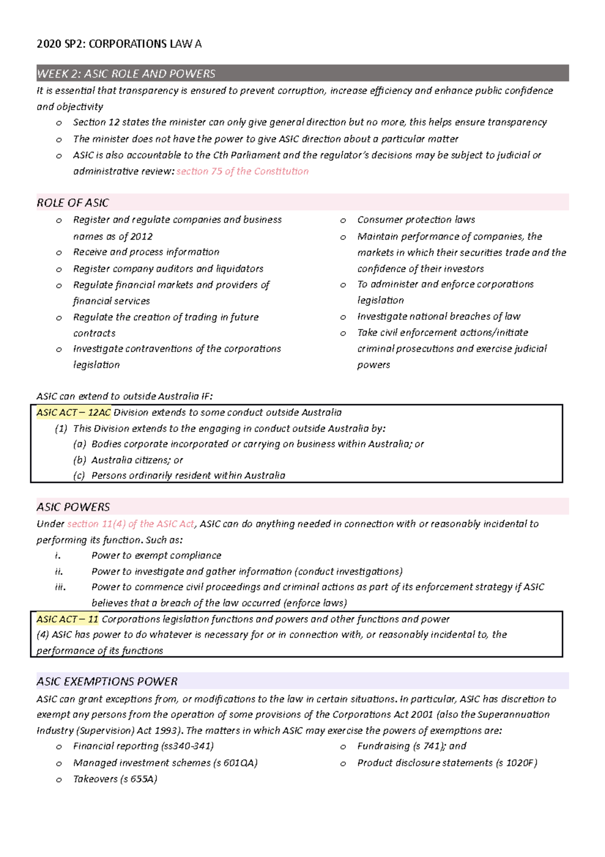 WEEK 2 - ASIC Roles AND Powers - WEEK 2: ASIC ROLE AND POWERS It is ...