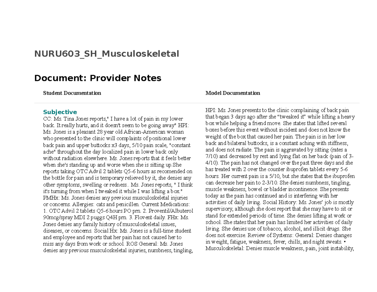 NURU603 SH Musculoskeletal SOAP - NURU603_SH_Musculoskeletal Document ...