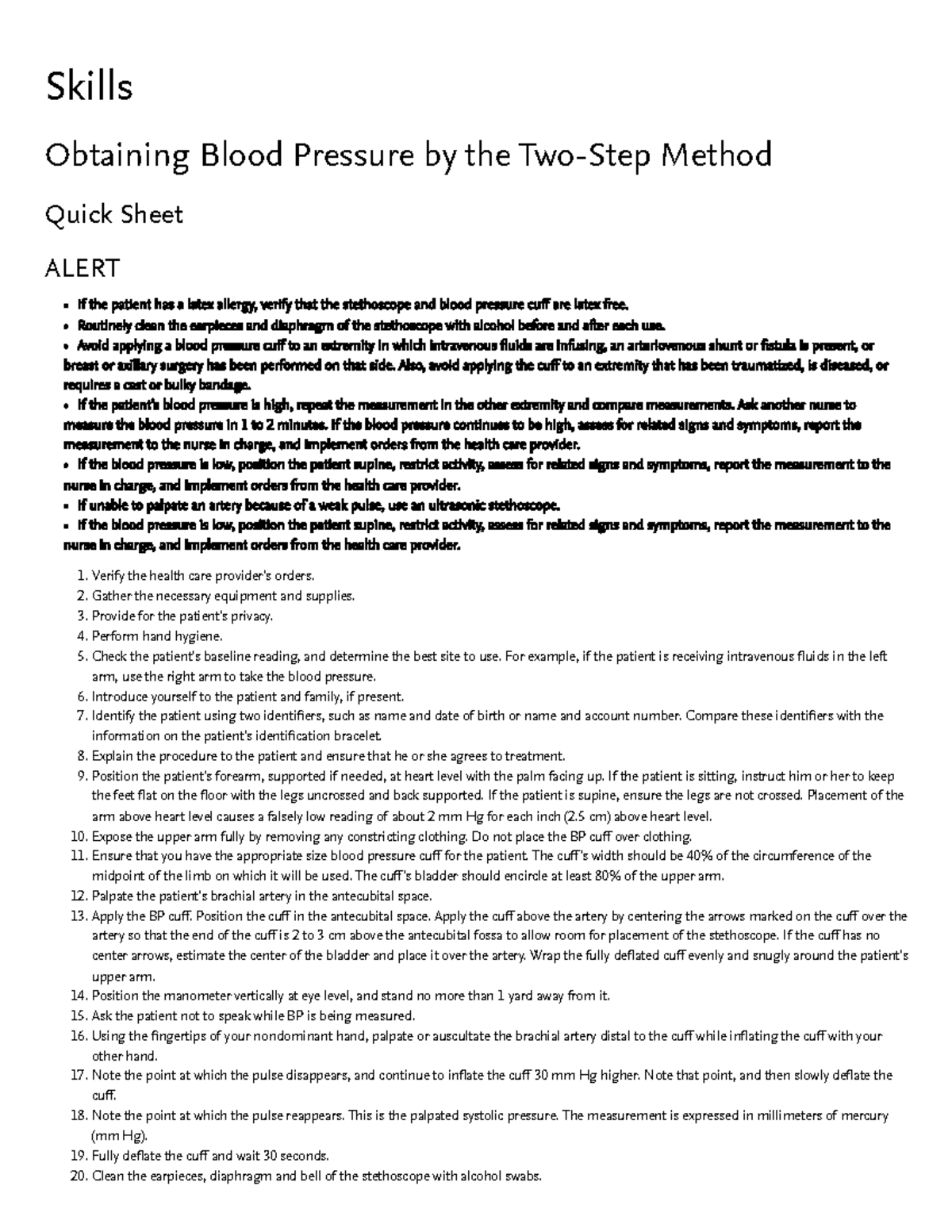 Obtaining Blood Pressure by the Two-Step Method - Skills Obtaining ...