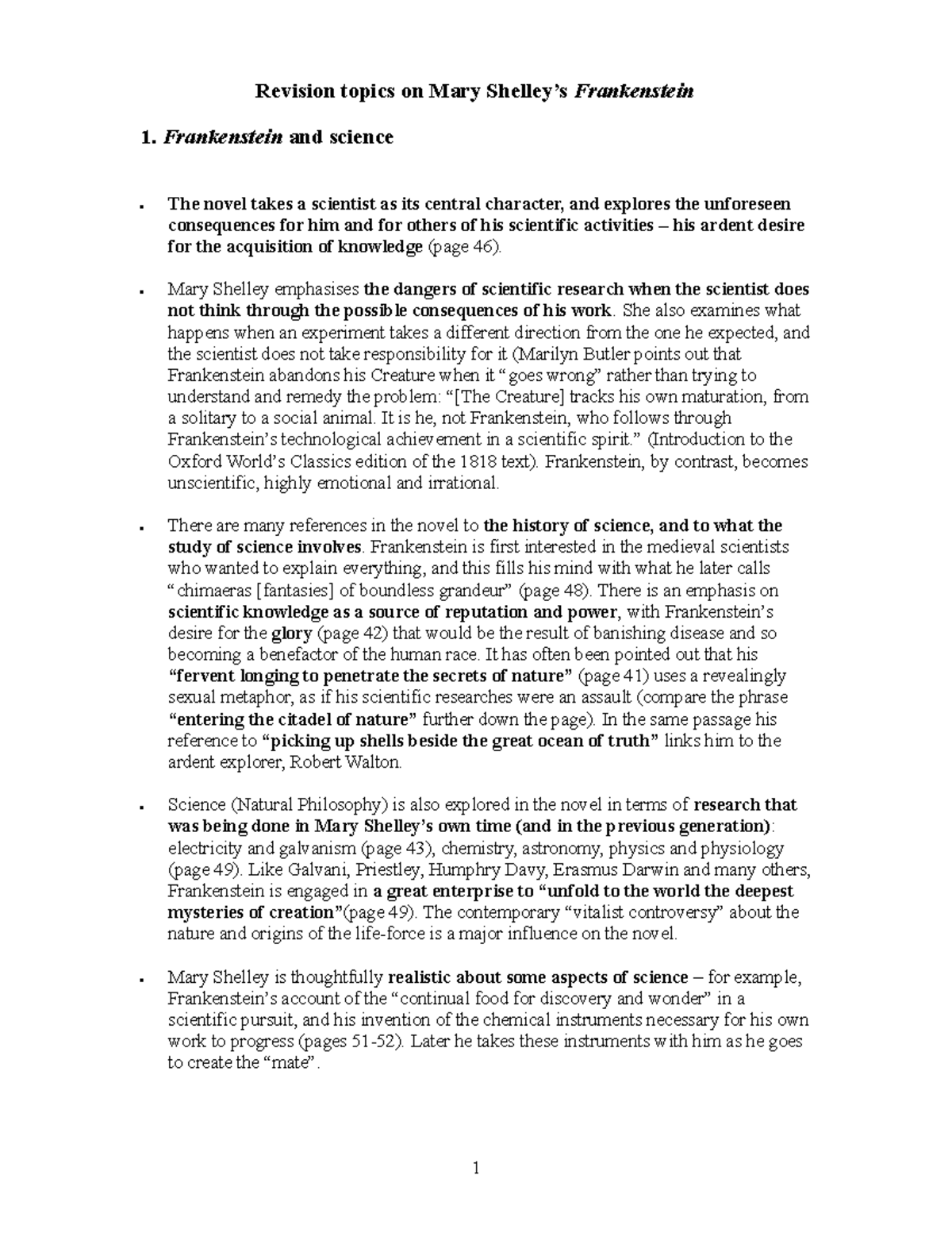 Frankenstein revision Themes and Genre and Context - Revision topics on ...