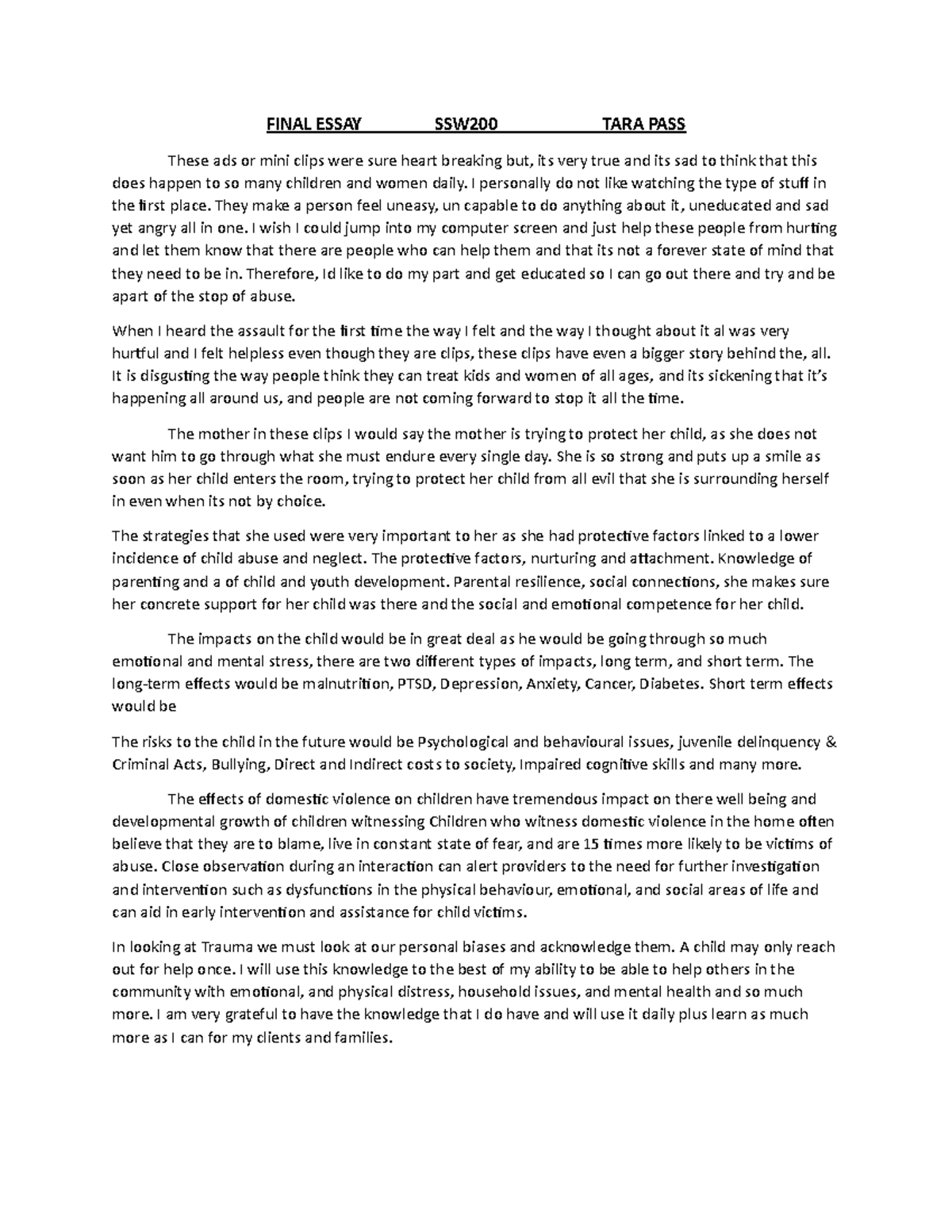Pass Tara- Final Essay - FINAL ESSAY SSW200 TARA PASS These ads or mini ...