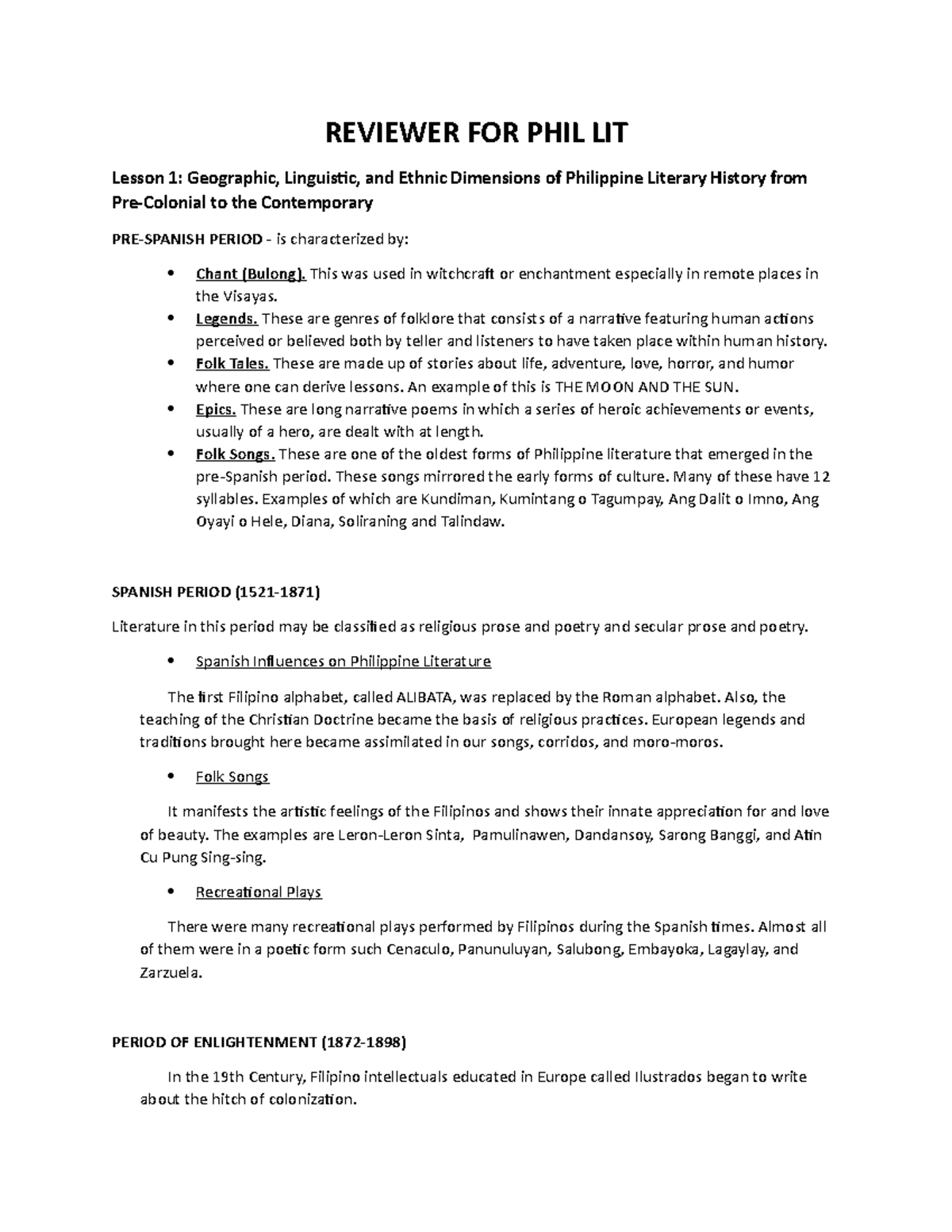 Reviewer Module 1 - Lesson 1 and 2 - REVIEWER FOR PHIL LIT Lesson 1 ...